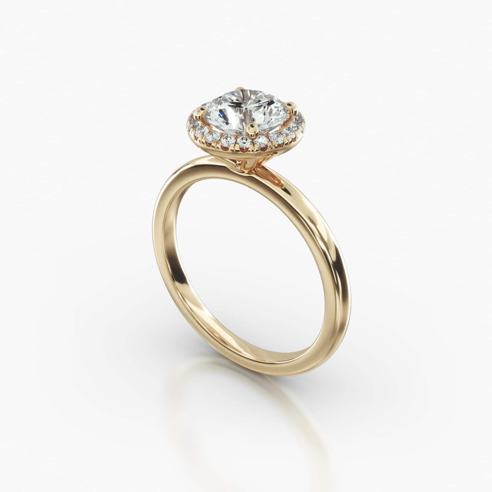 Solitaire Engagement Ring Embellished With a Single Row Pavé Halo Head ...