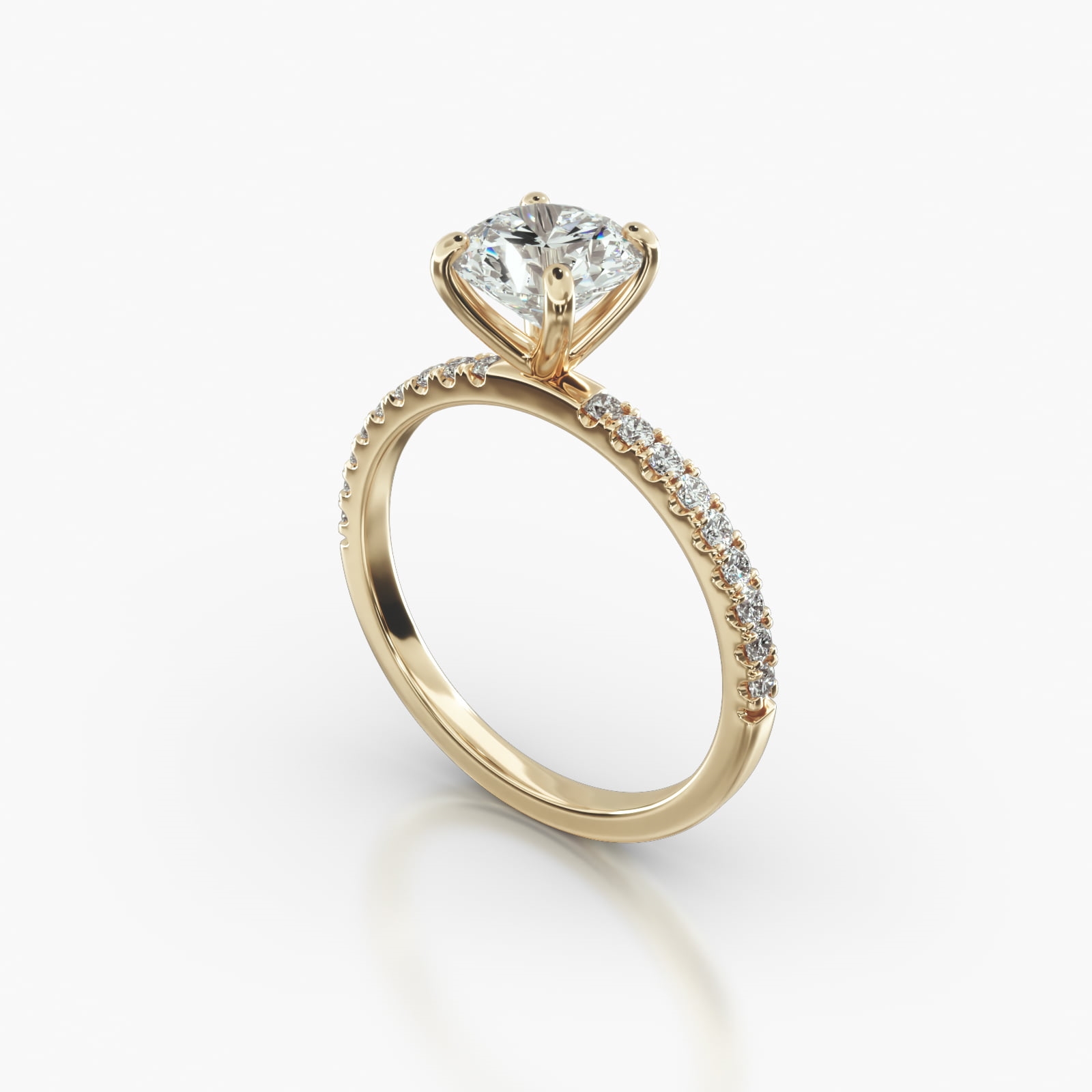 Petite U Shaped Pavé Engagement Ring Embellished With a Four Prong ...