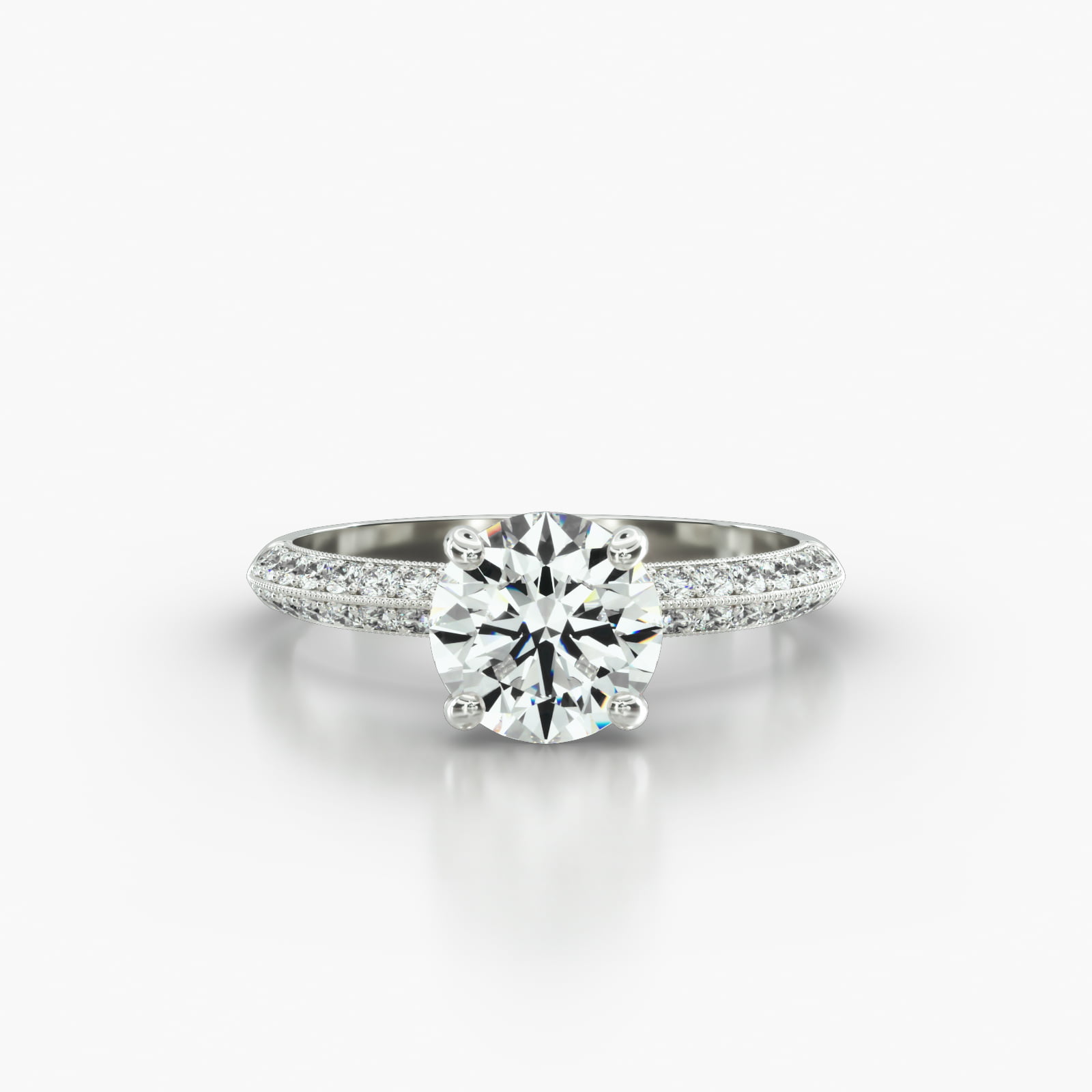 Knife Edge Pavé Engagement Ring Embellished With a Four Prong Signature ...