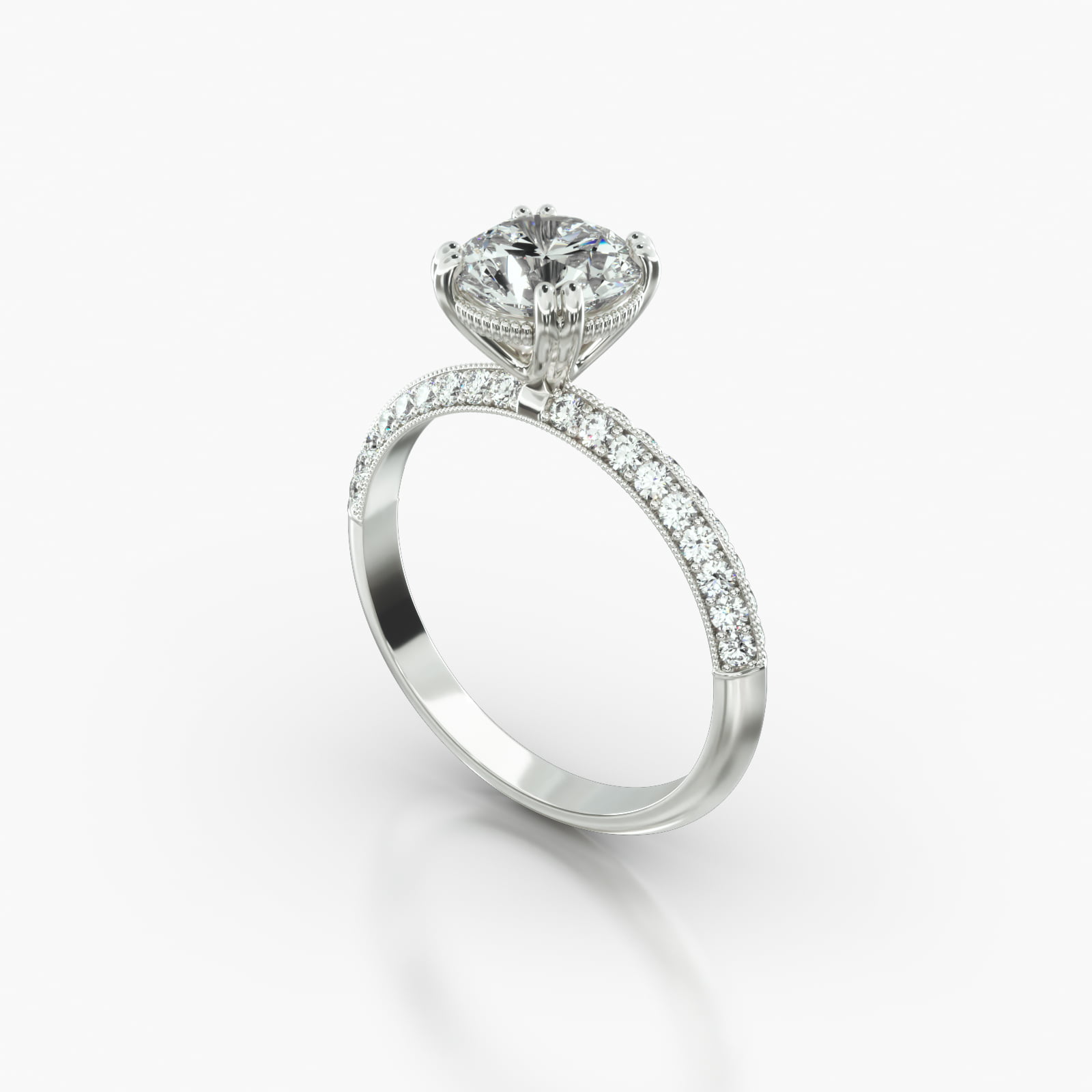 Knife Edge Pavé Engagement Ring Embellished With a Vintage Basket Head ...