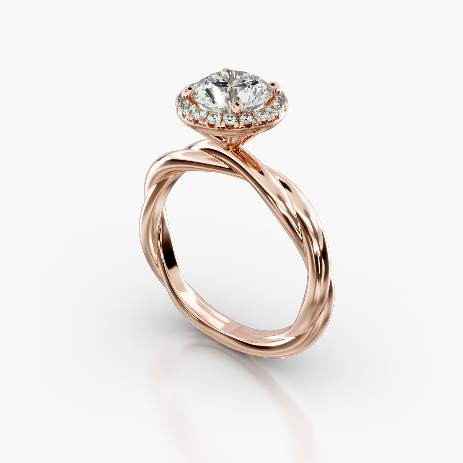 Rope Solitaire Engagement Ring Embellished With a Single Row Pavé Halo ...