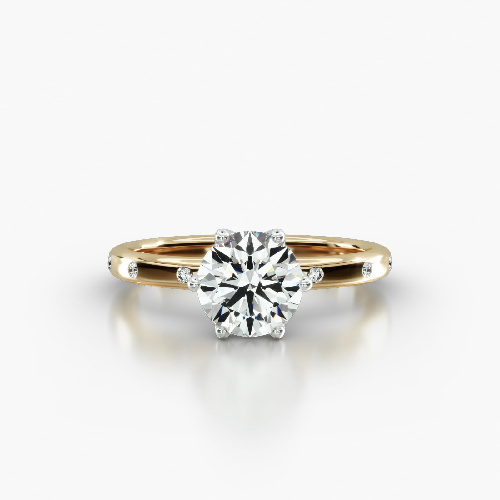 Sleek Accent Diamond Engagement Ring Embellished With a Scalloped Six ...