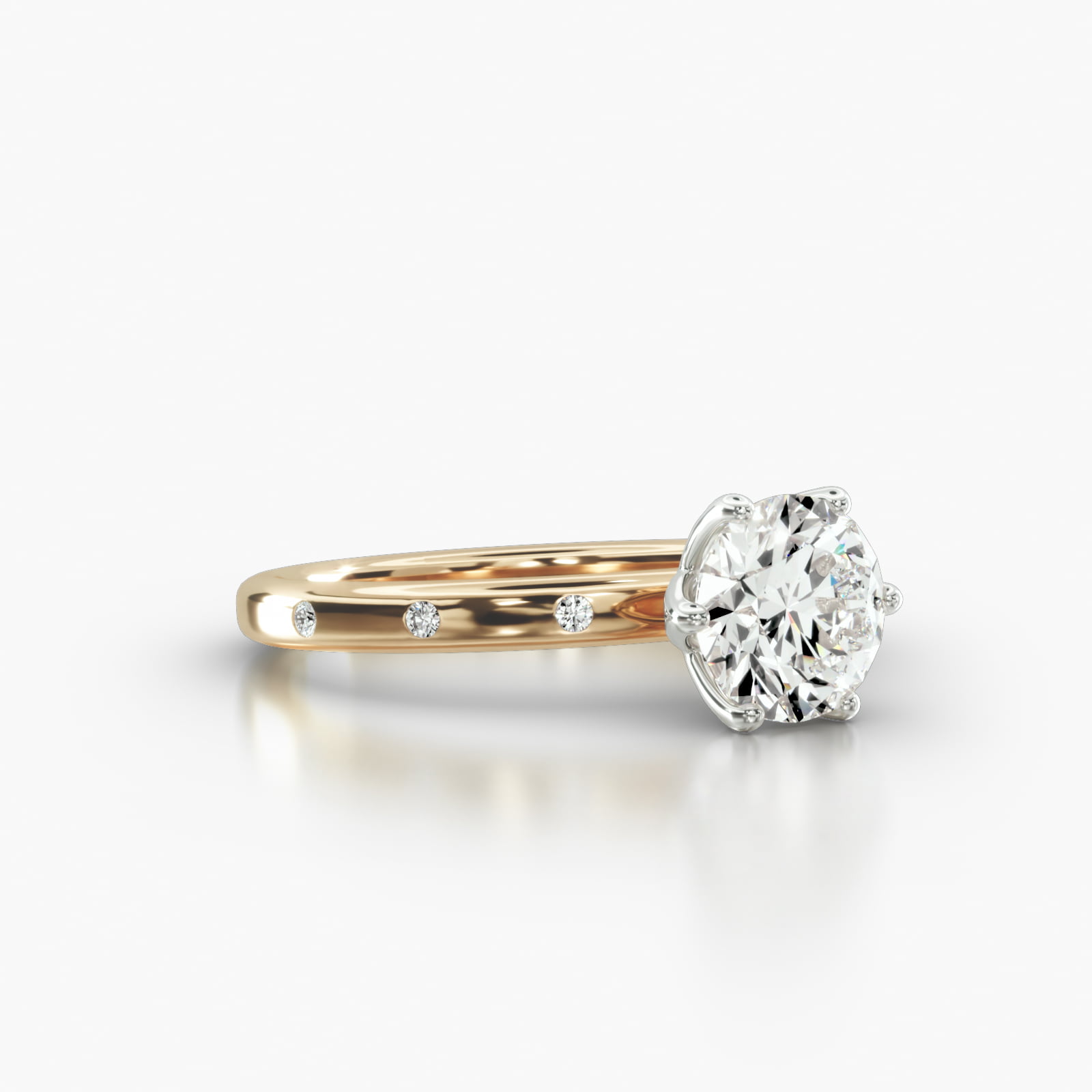 Sleek Accent Diamond Engagement Ring Embellished With a Scalloped Six ...