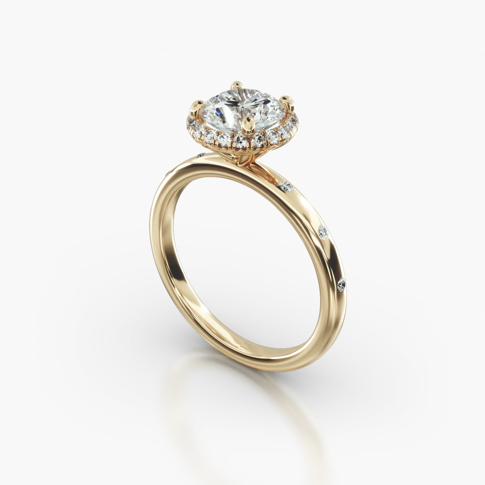 Sleek Accent Diamond Engagement Ring Embellished With a French Pavé ...