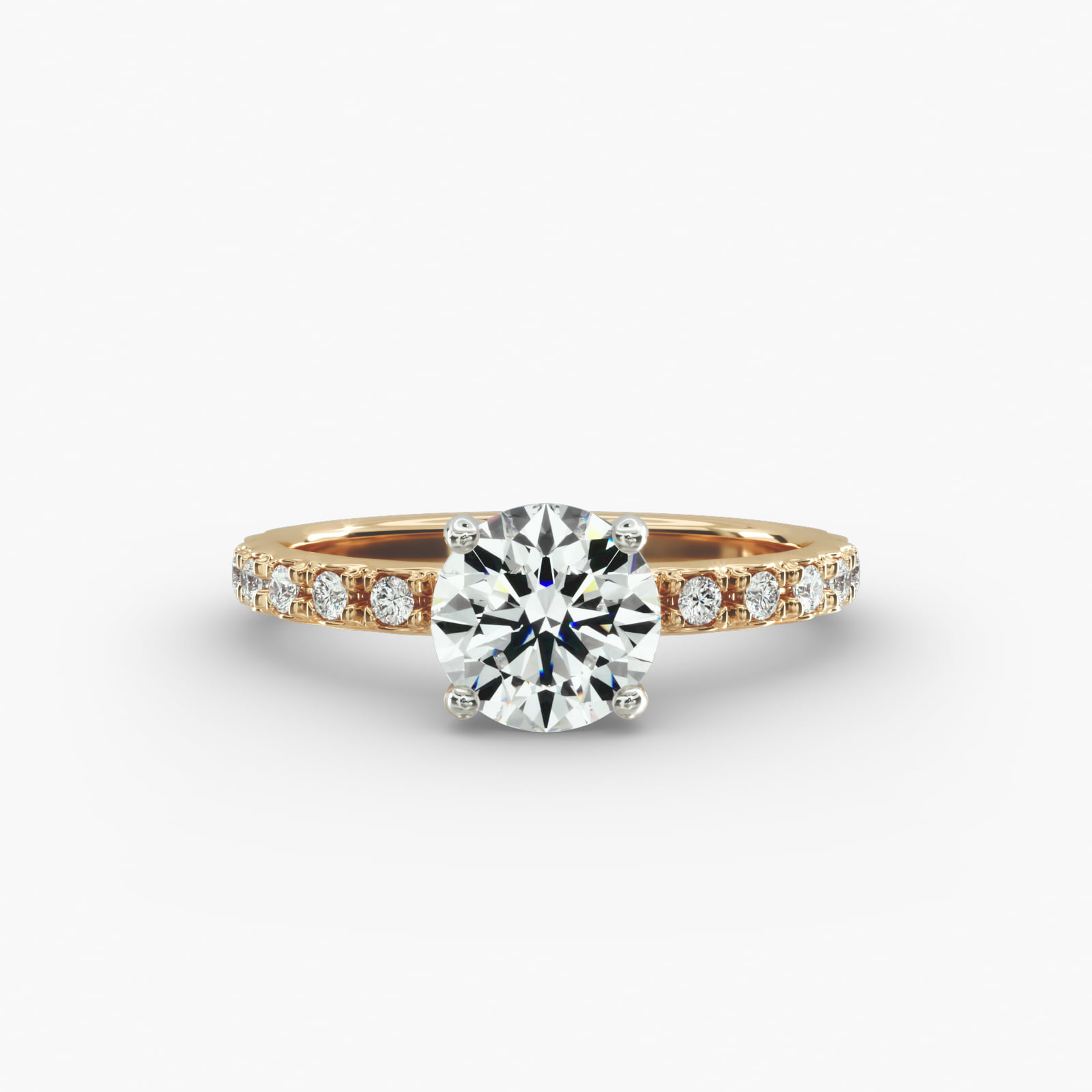 French Cut Pavé Diamond Engagement Ring In 18K Yellow Gold-11005y