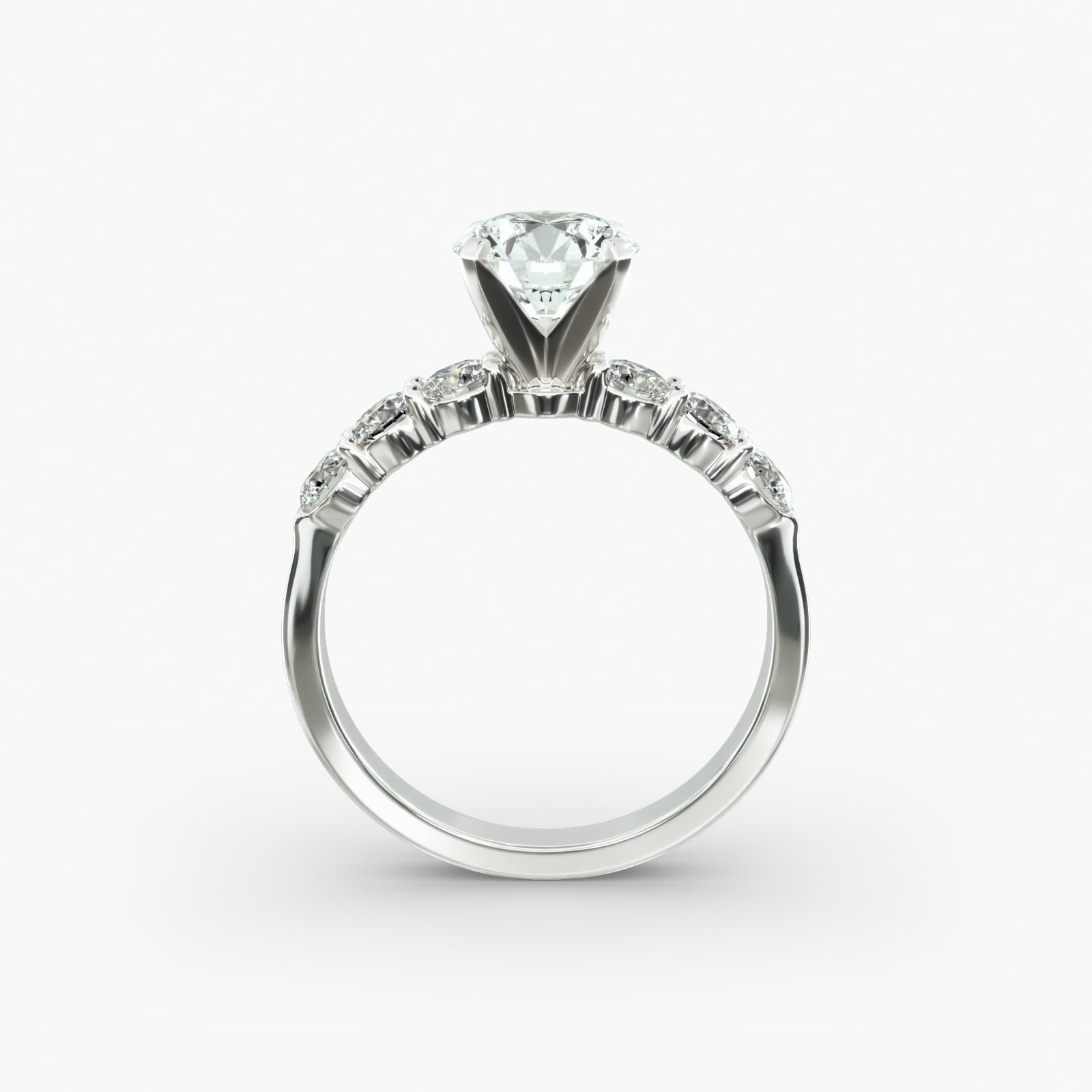 Six Round Side Stone Diamond Common Prong Engagement Ring In 14K White ...