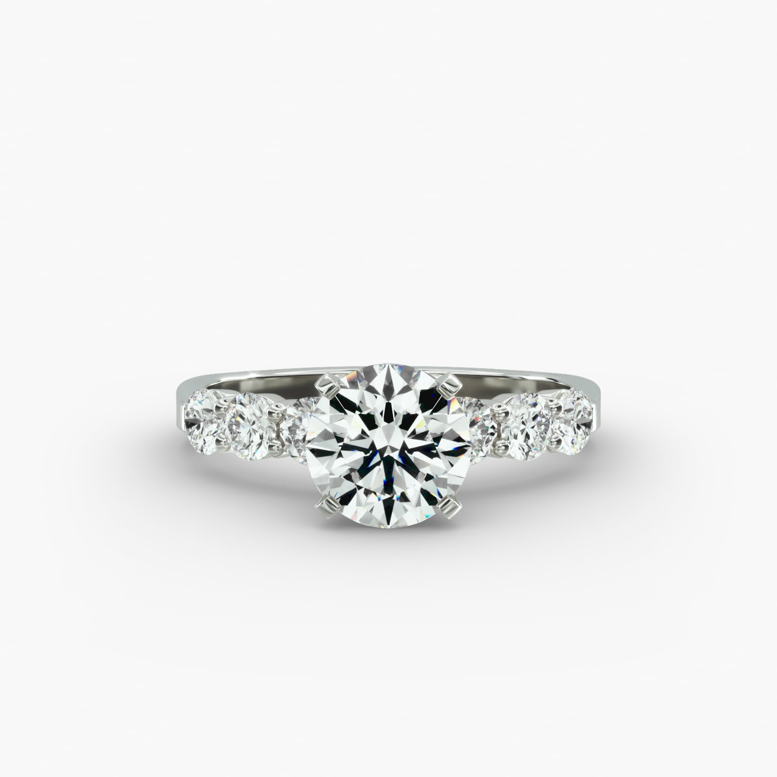 Six Round Side Stone Diamond Common Prong Engagement Ring In 14K White ...