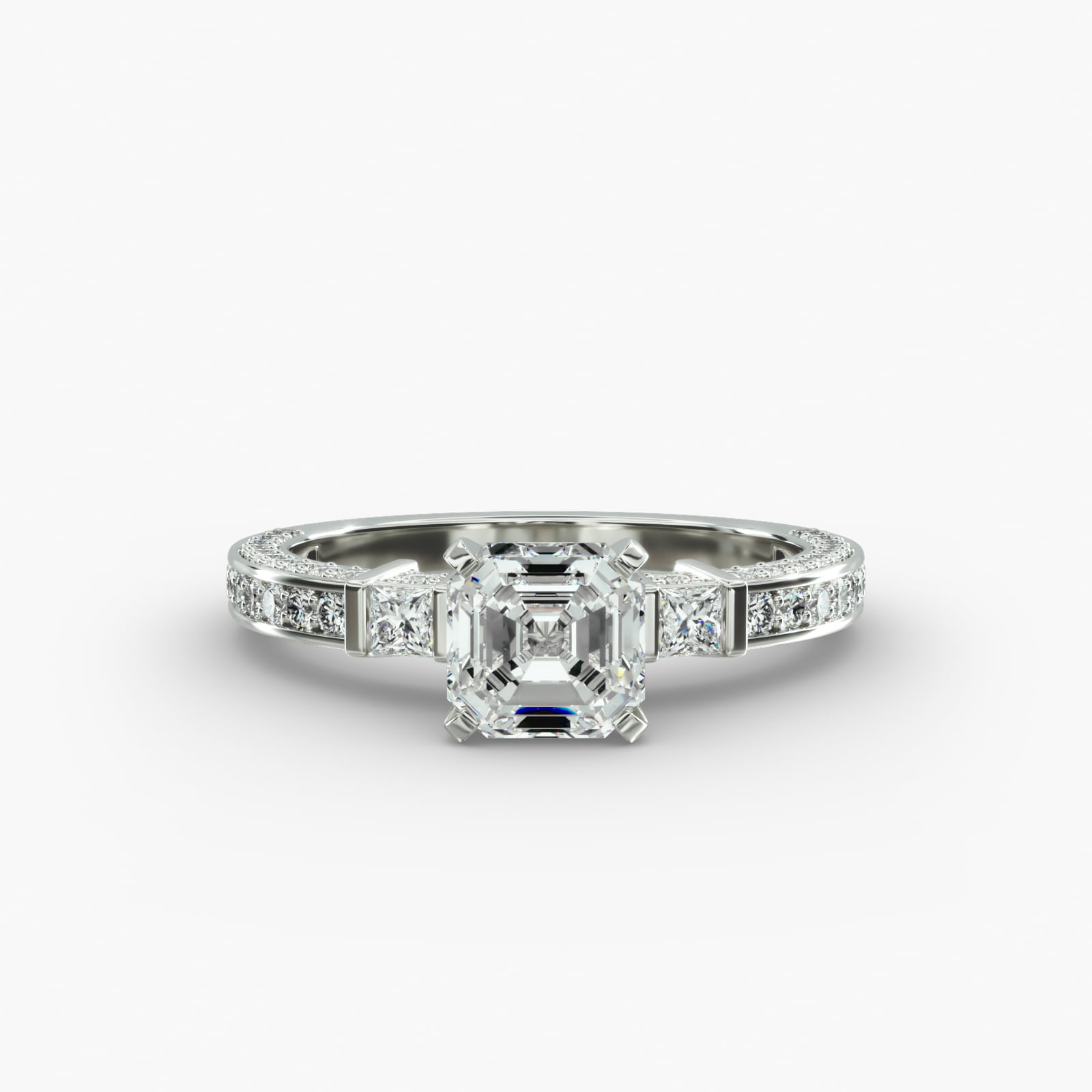 GIA 1.18 Carat F-VS1 Good Cut Asscher Diamond Bar Set and Three Sided ...
