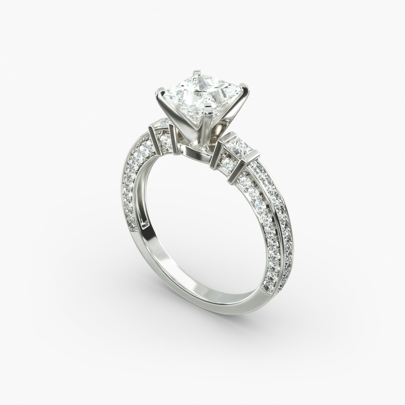 GIA 1.19 Carat F-SI1 Very Good Cut Princess Diamond Bar Set and Three ...