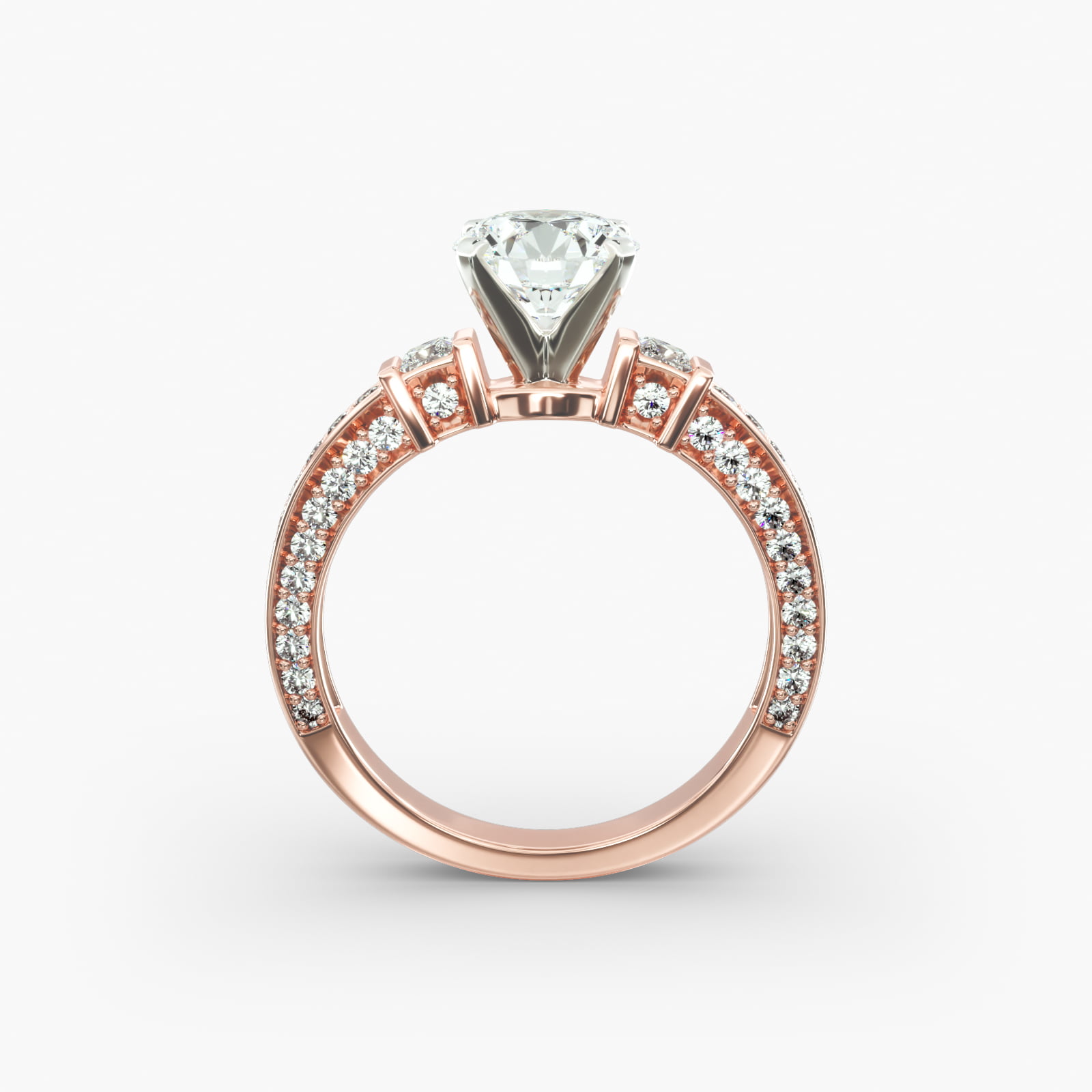 14K Rose Gold Bar Set and Three Sided Pavé Diamond Engagement Ring-11101r14