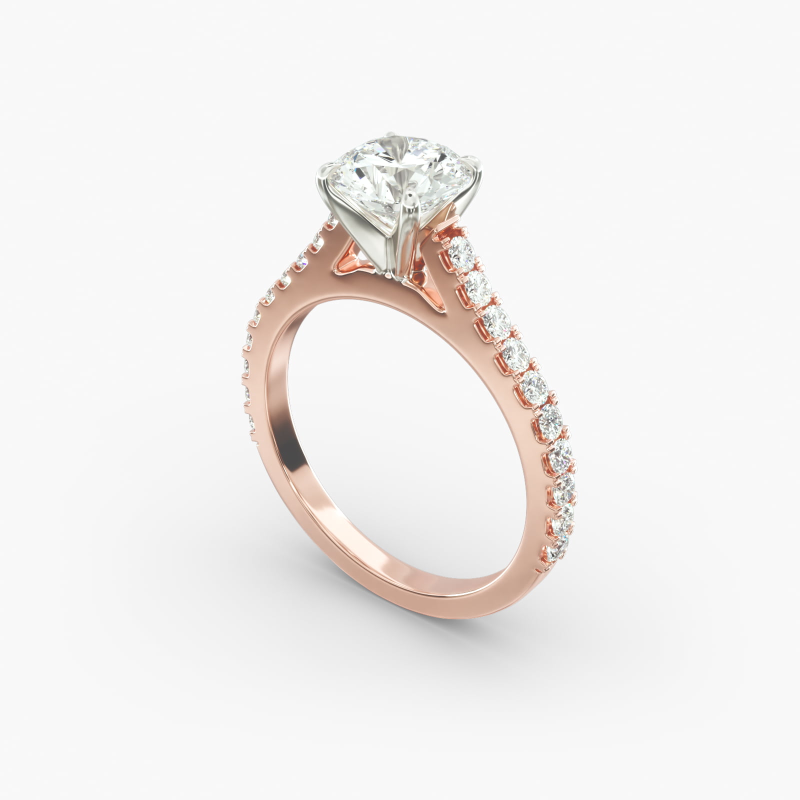 14K Rose Gold Common Prong Round Shaped Diamond Engagement Ring-11104r14