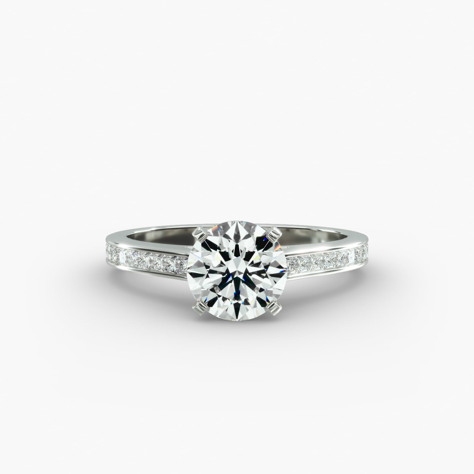 14K White Gold Thin Channel Set Princess Shaped Diamond Engagement Ring ...