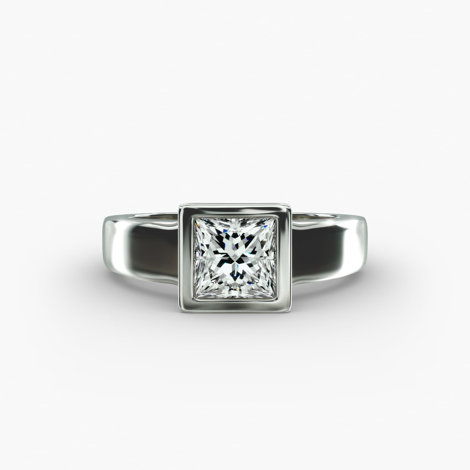 Bezel Set Princess Cut Solitaire Engagement Ring In Platinum-11112p