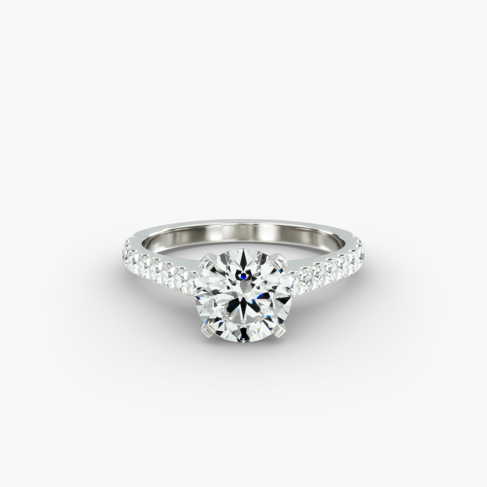 Common Prong Diamond Pavé Engagement Ring In 18K White Gold-11119w