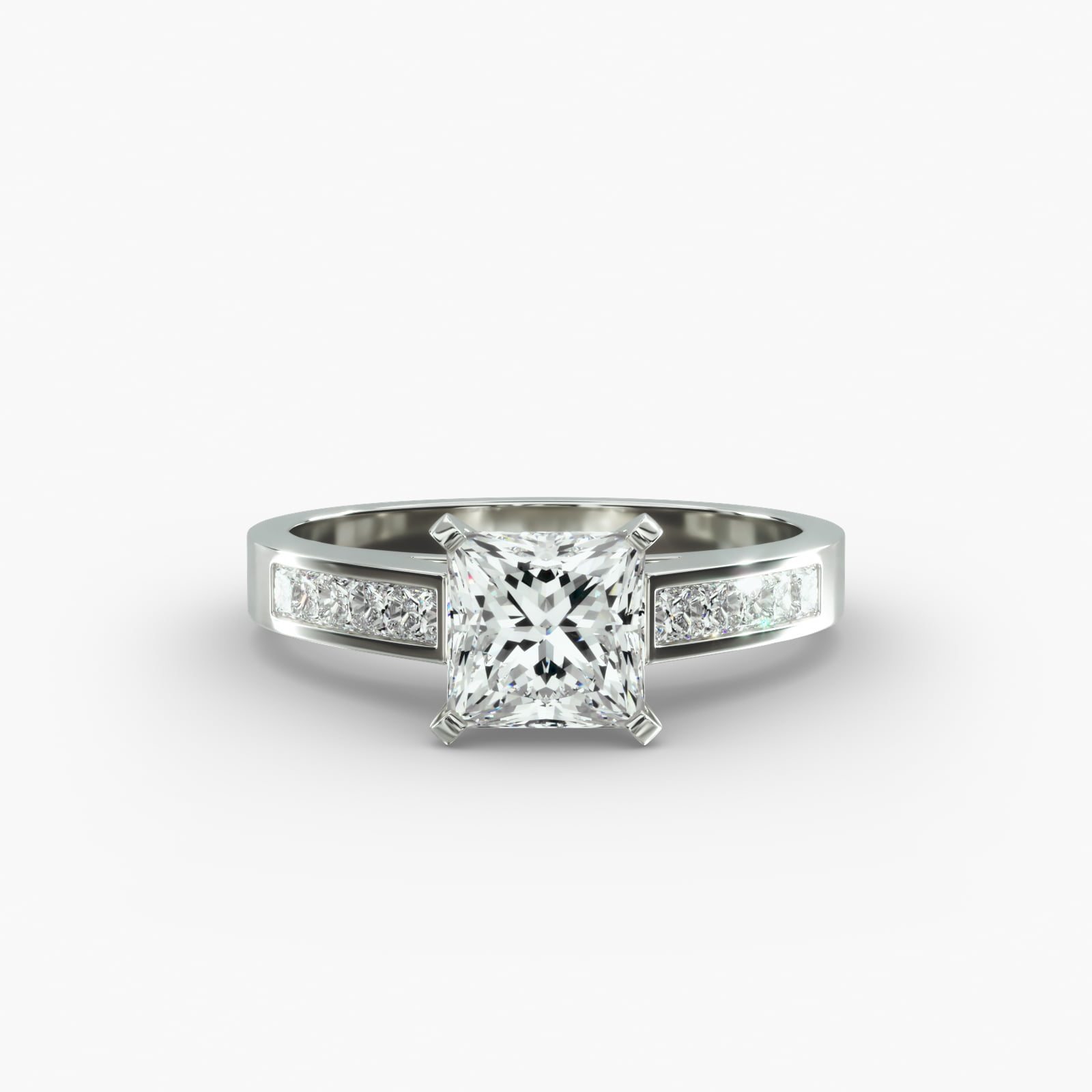 GIA 0.95 Carat E-SI2 Good Cut Princess Diamond 0.25ct Channel Set ...