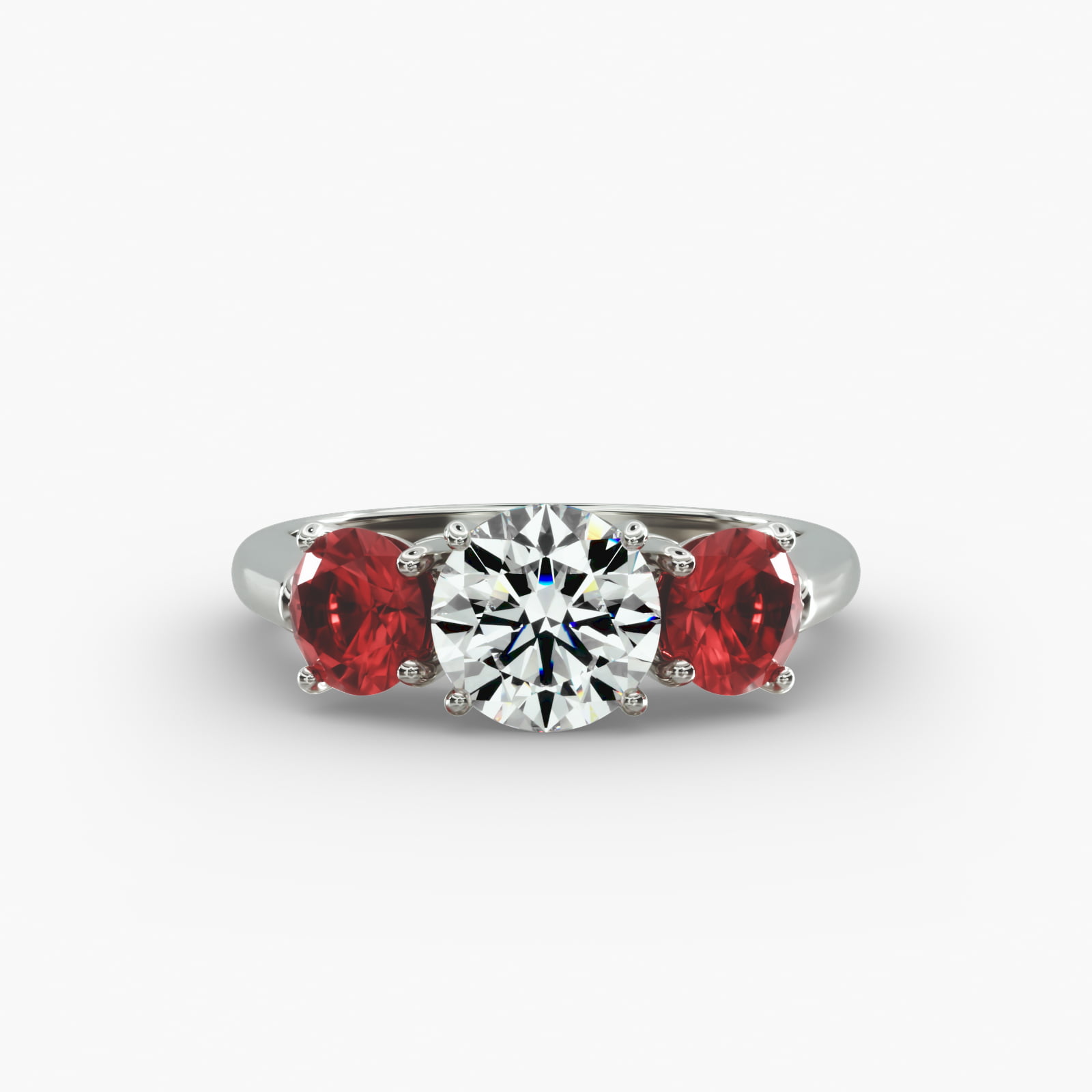 Round Ruby Three Stone Engagement Ring In Platinum-11154p