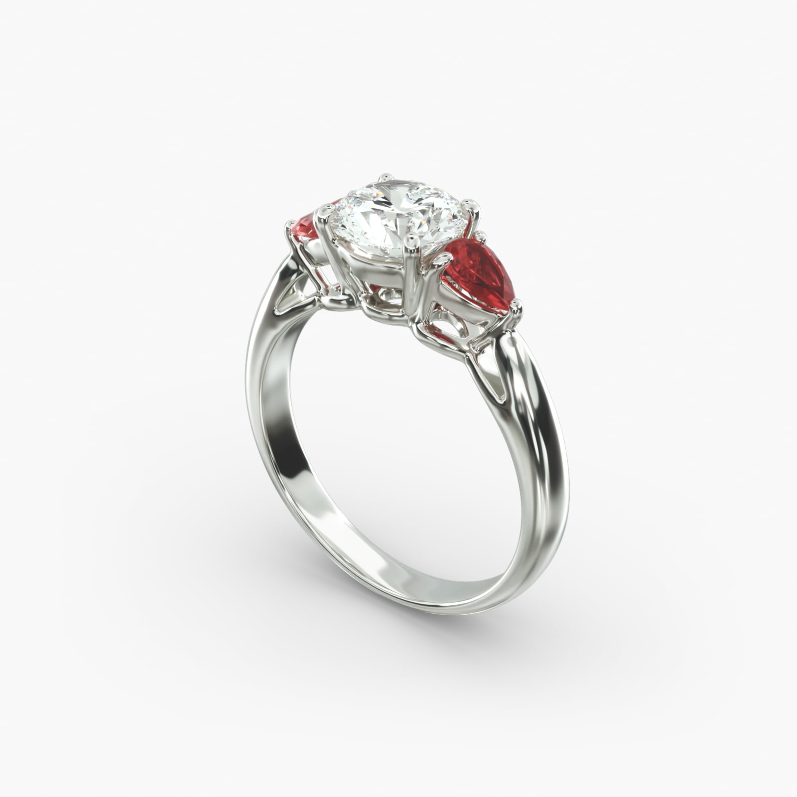 Pear Shaped Ruby Three Stone Engagement Ring In Platinum-11157p