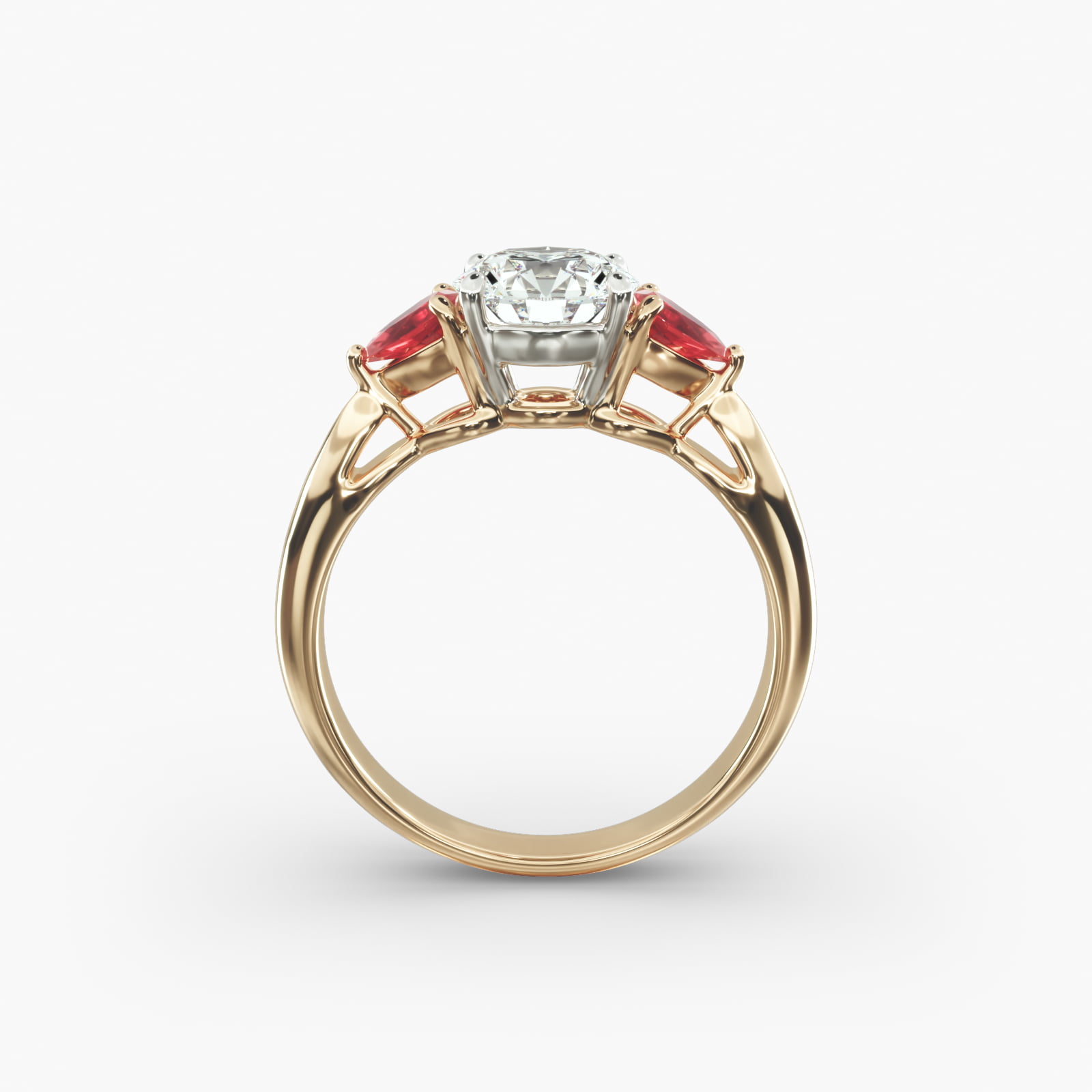 Pear Shaped Ruby Three Stone Engagement Ring In 14K Yellow Gold-11157y14