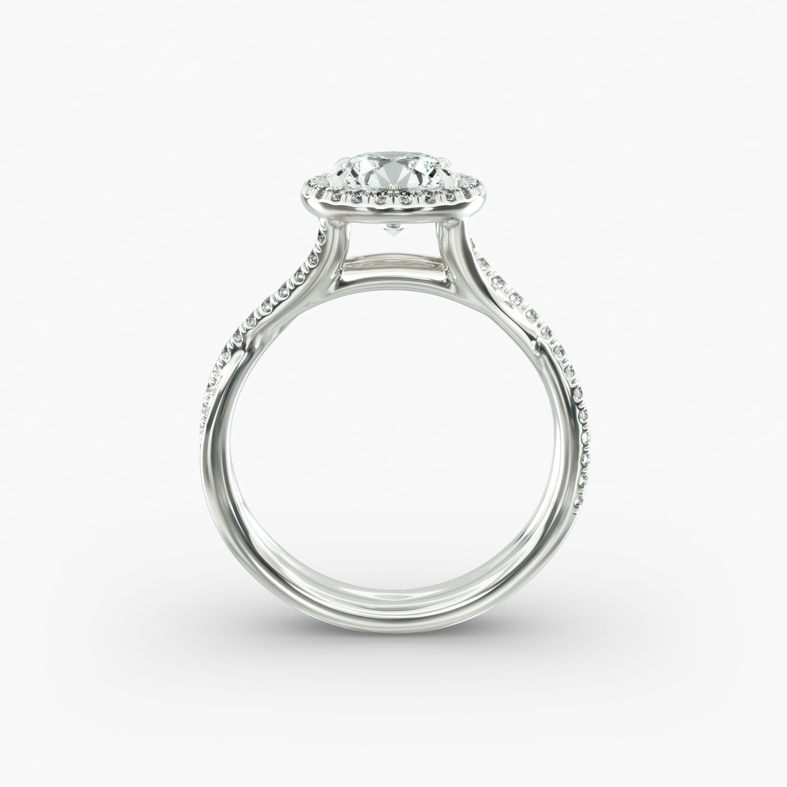 14K White Gold Pavé Halo and Twisted Shank Engagement Ring-11195w14