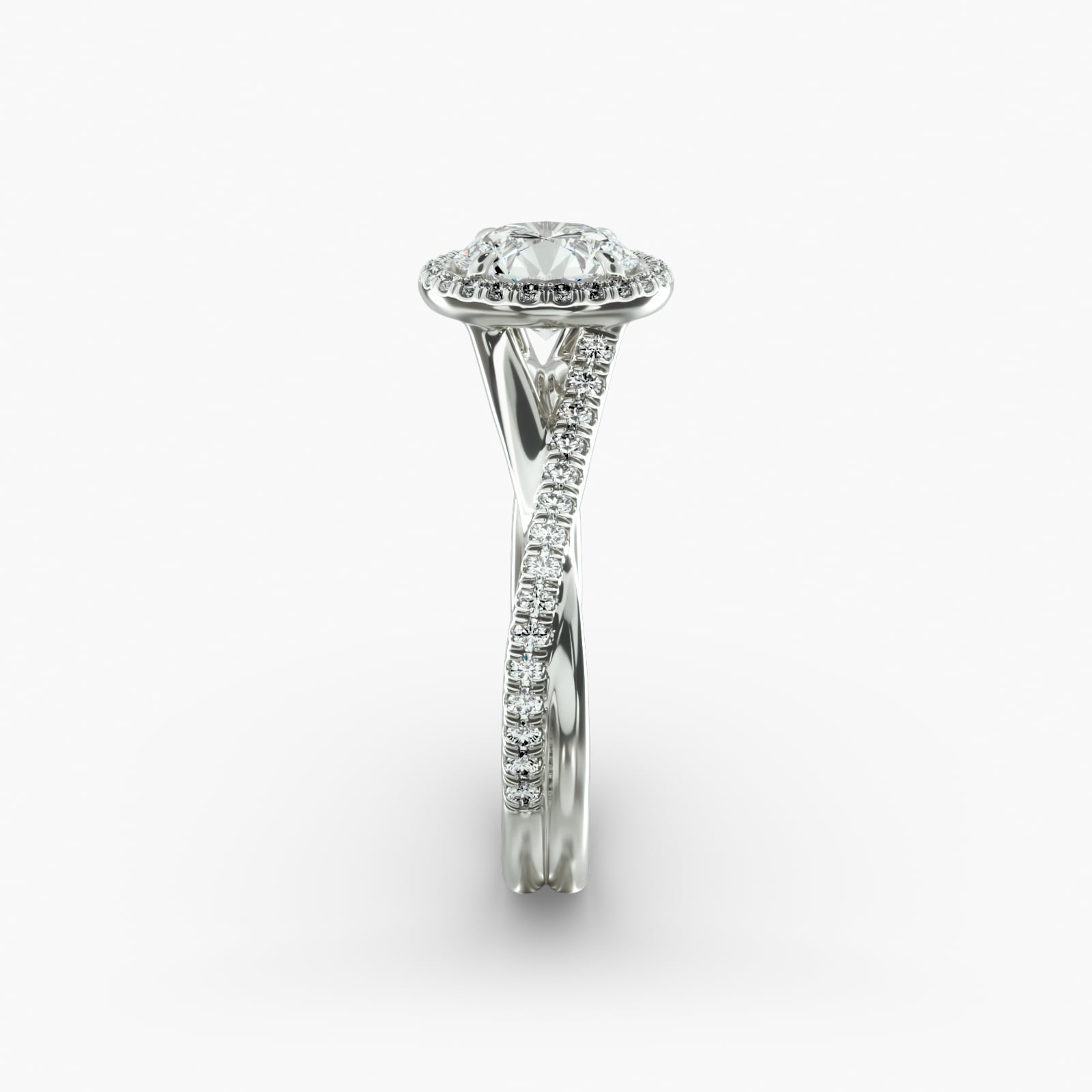 14K White Gold Pavé Halo and Twisted Shank Engagement Ring-11195w14