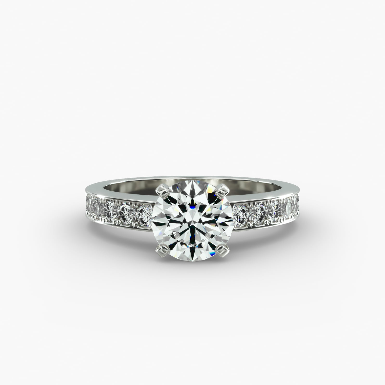 Platinum Round Raised Pavé Diamond Engagement Ring-1209p