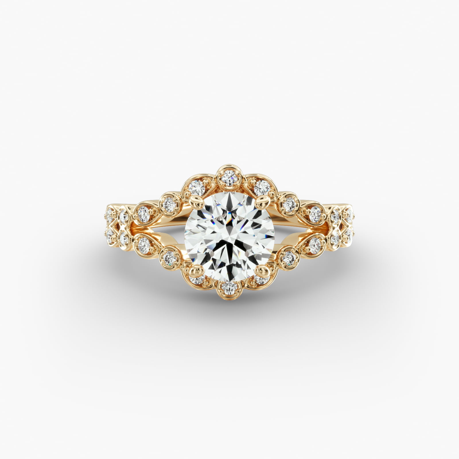 Alternating Shapes Open Split Shank Vintage-Style Engagement Ring In ...