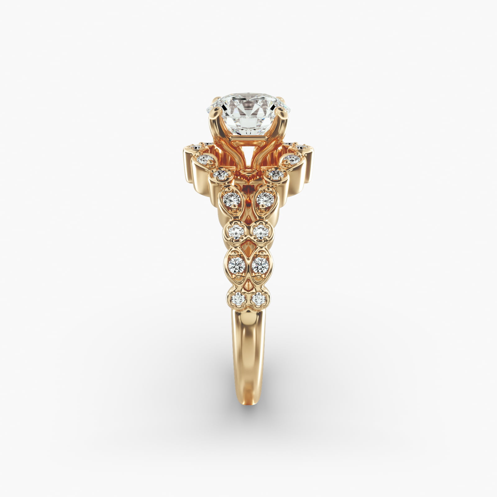 Alternating Shapes Open Split Shank Vintage-Style Engagement Ring In ...