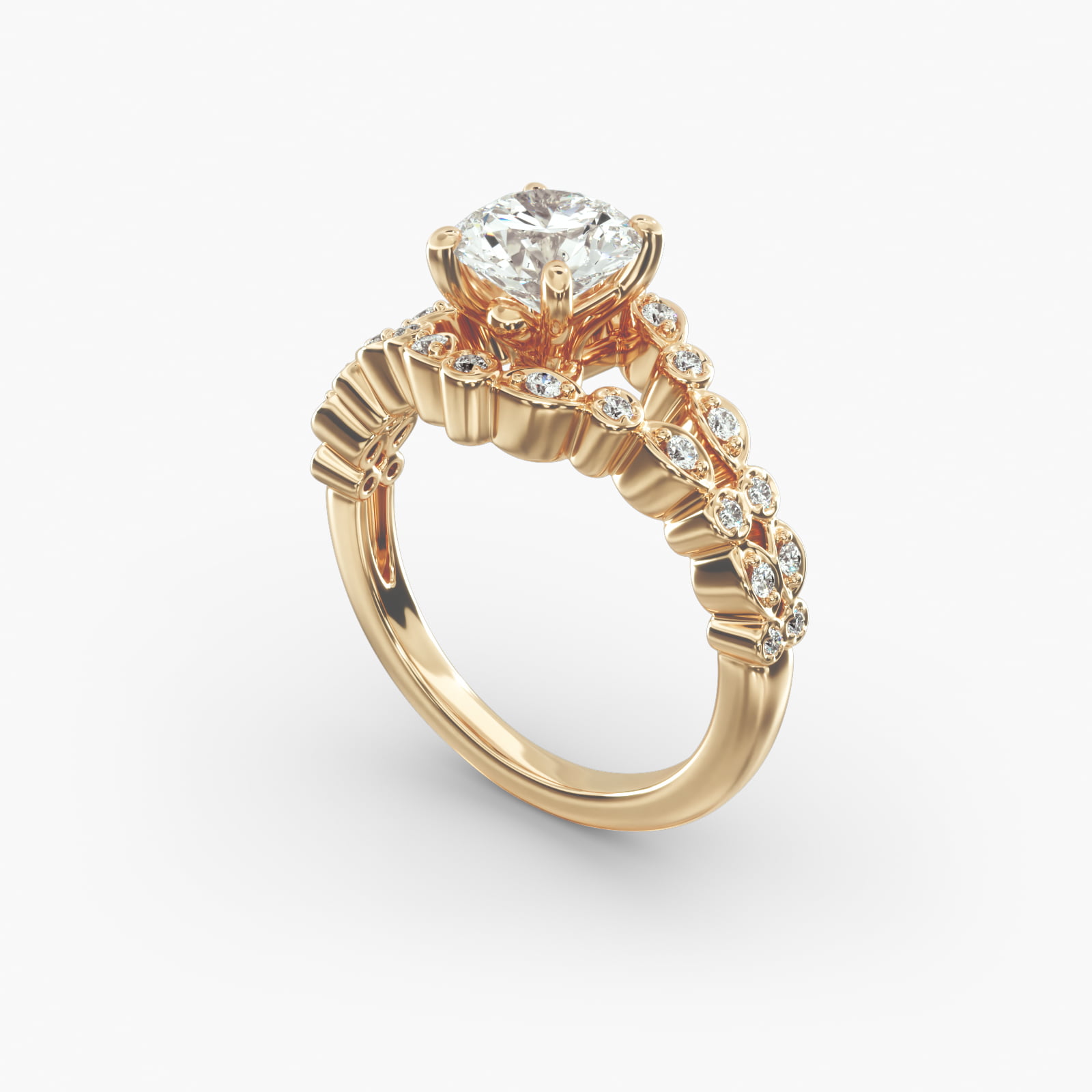 Alternating Shapes Open Split Shank Vintage-Style Engagement Ring In ...