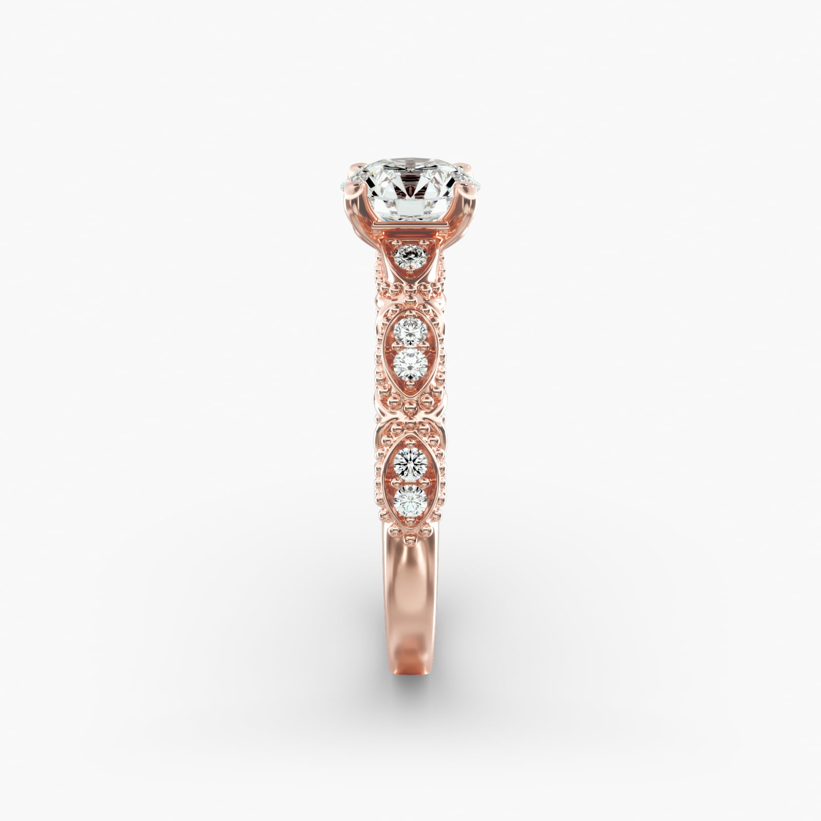 Beaded Open Span Vintage-Style Engagement Ring In 14K Rose Gold-17033r14