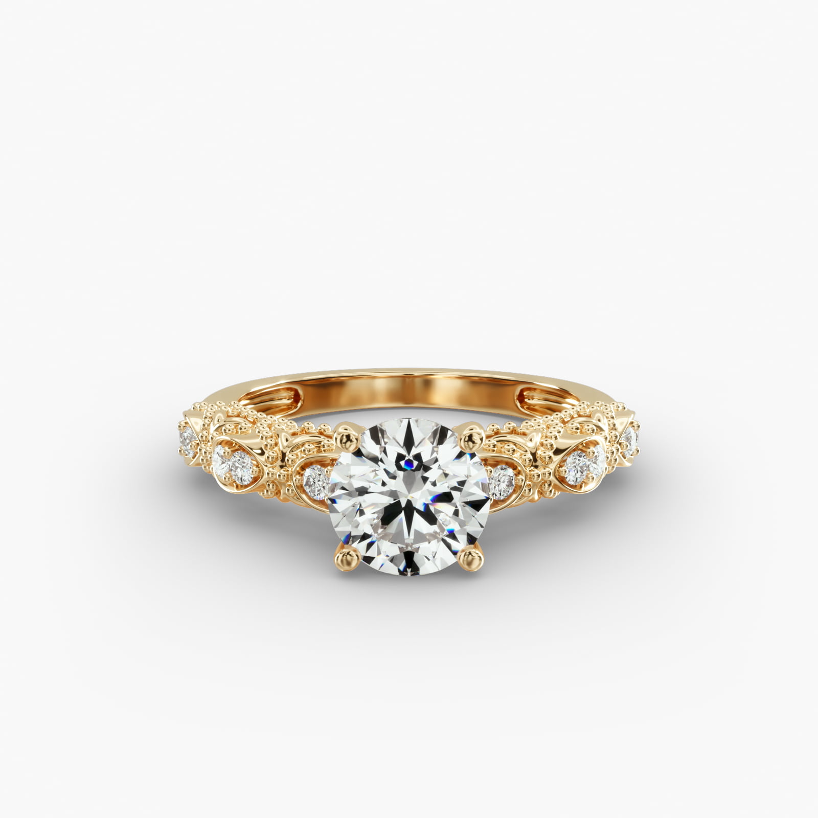 Beaded Open Span Vintage-Style Engagement Ring In 18K Yellow Gold-17033y