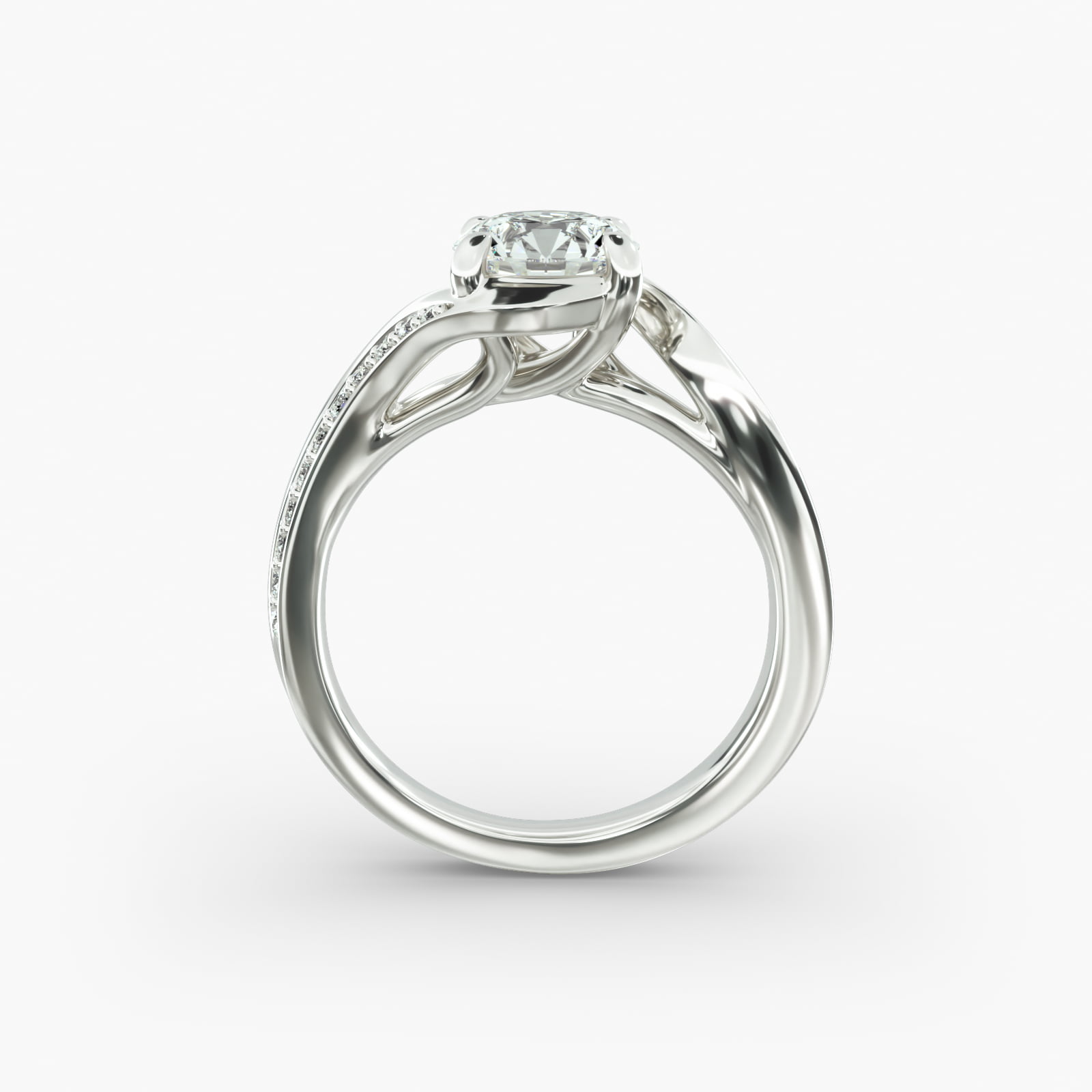 Pavé Bypass Diamond Engagement Ring In 14K White Gold-17081w14
