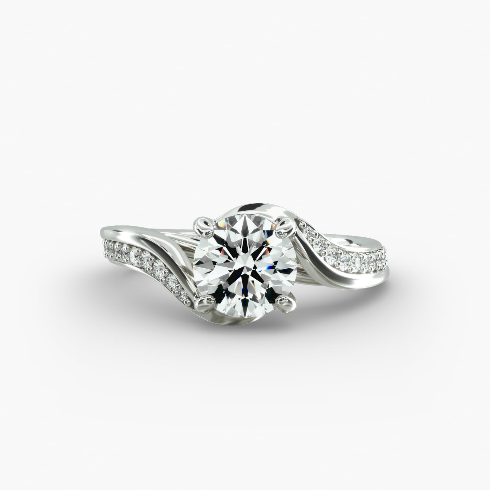 Pavé Bypass Diamond Engagement Ring In 14K White Gold-17081w14