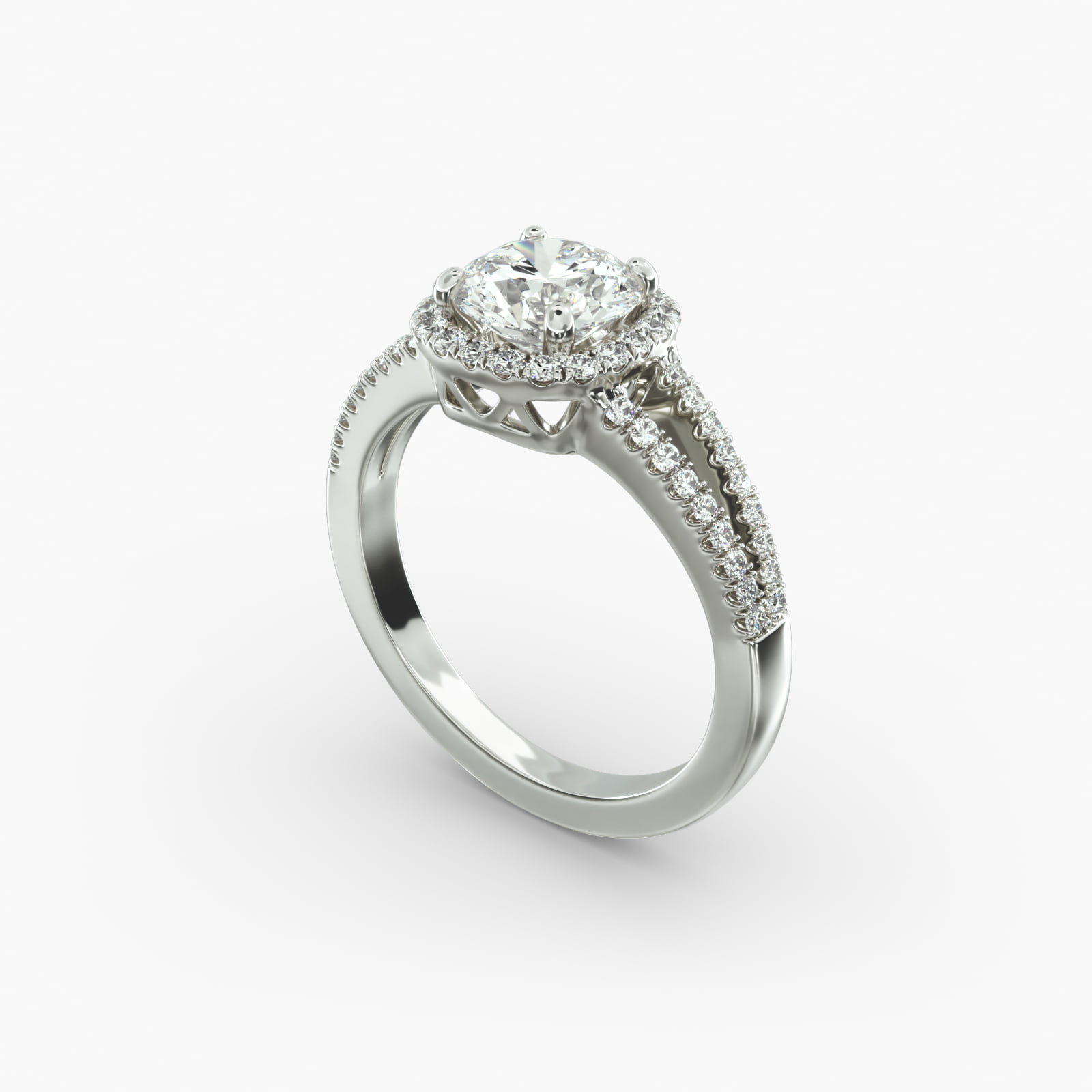 1.98 Carat Round Natural Green Emerald Cushion Split Shank Diamond Halo Engagement Ring In White ...