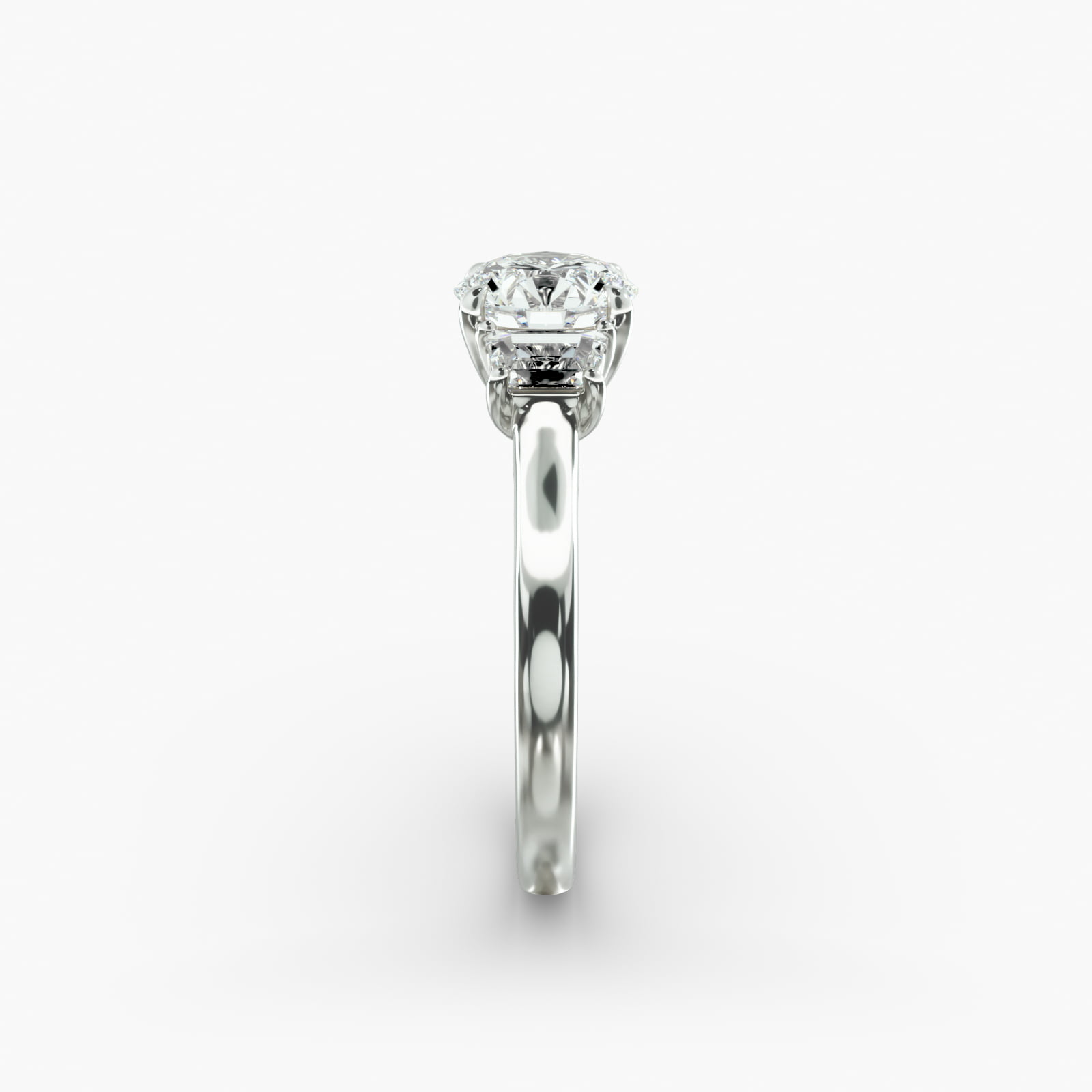 14K White Gold Three Stone Trellis Diamond Engagement Ring (Trapezoid ...