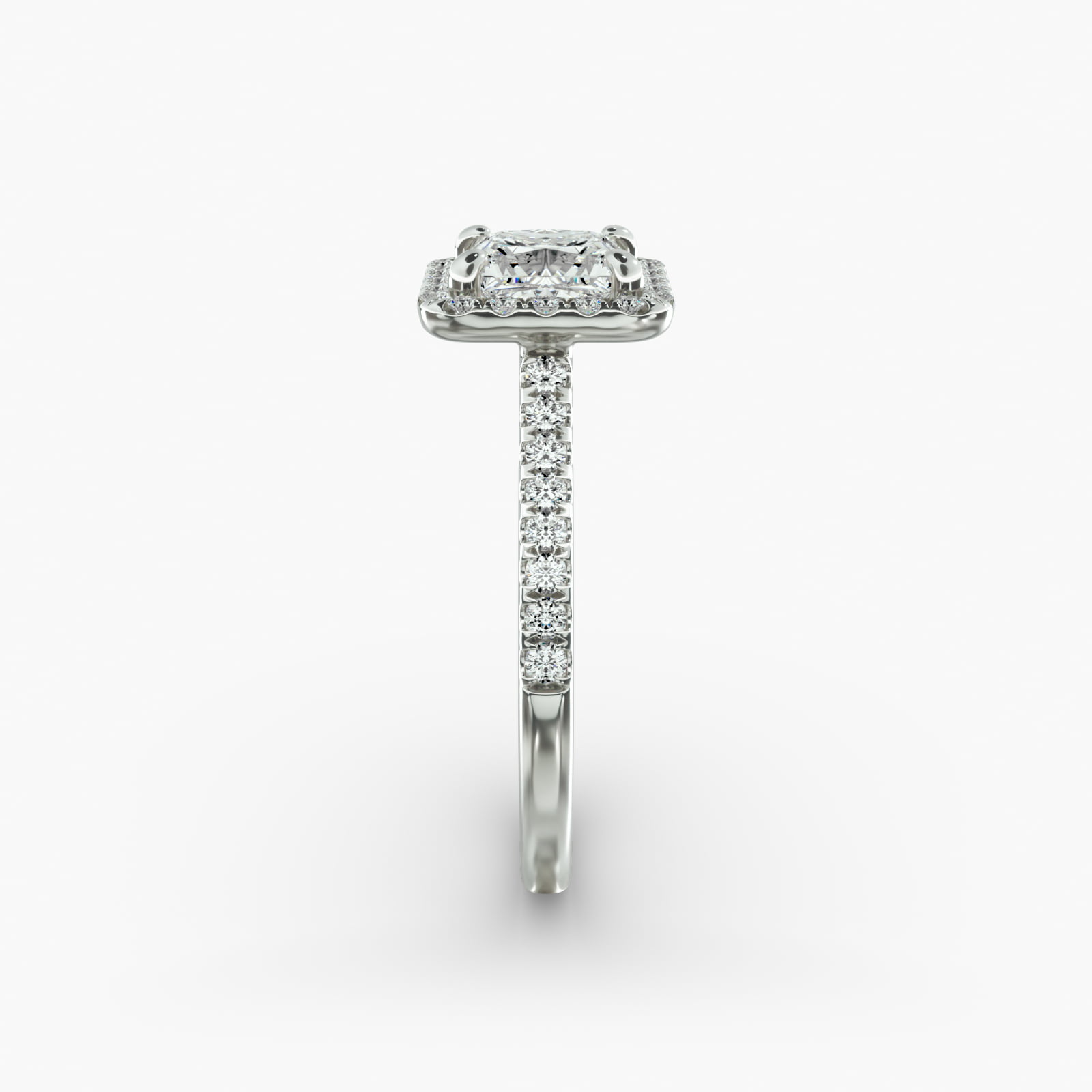 Pavé Halo And Shank Diamond Engagement Ring In Platinum (Princess)-17308p