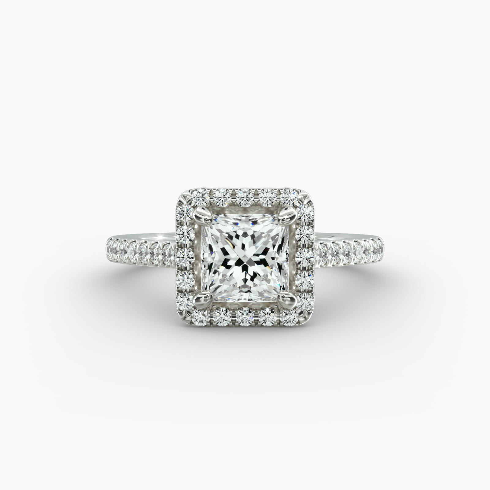 GIA 0.81 Carat D-VVS2 Ideal Cut Princess Diamond Pavé Halo And Shank ...