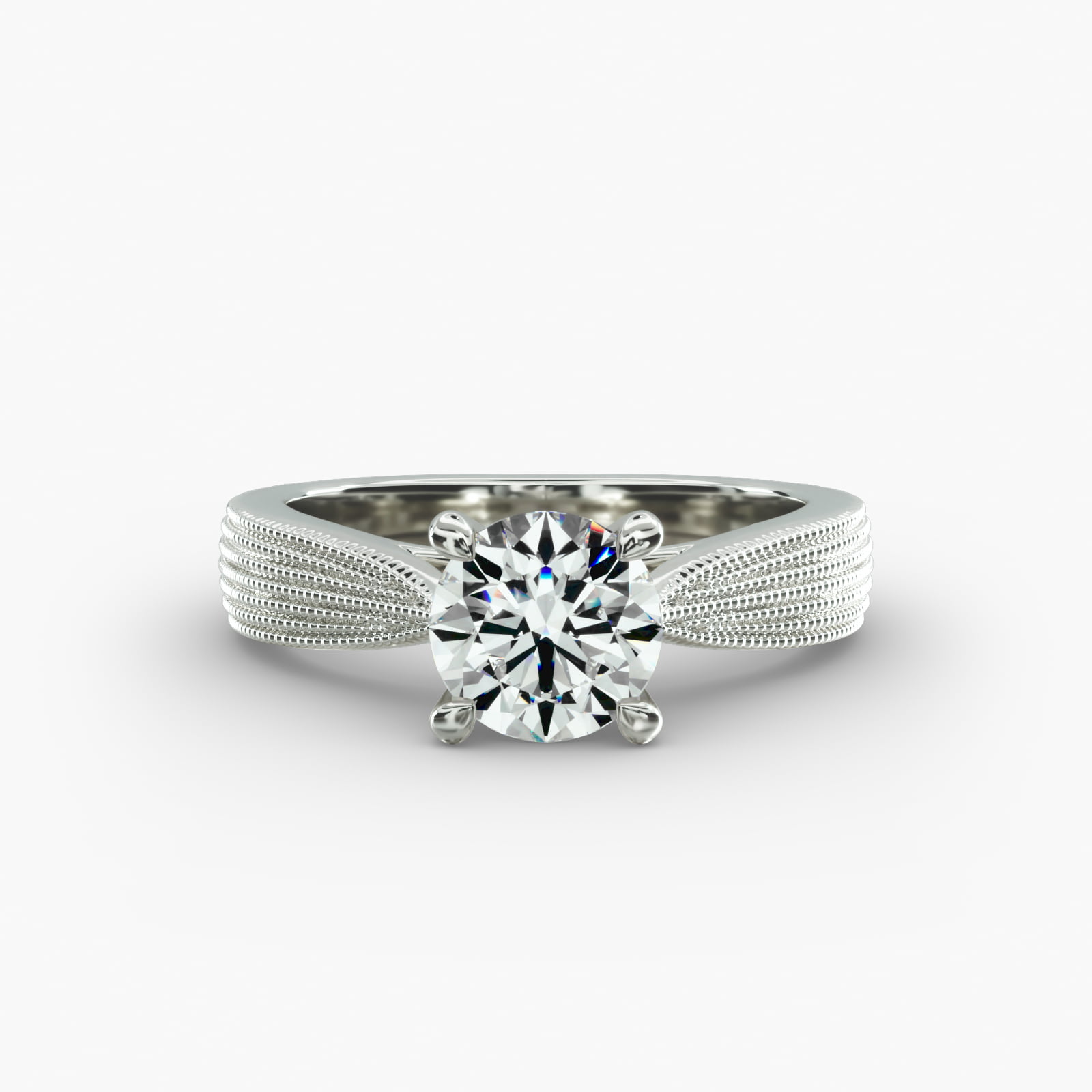 Reverse Taper Modern Milgrain Solitaire Engagement Ring In 18K White ...