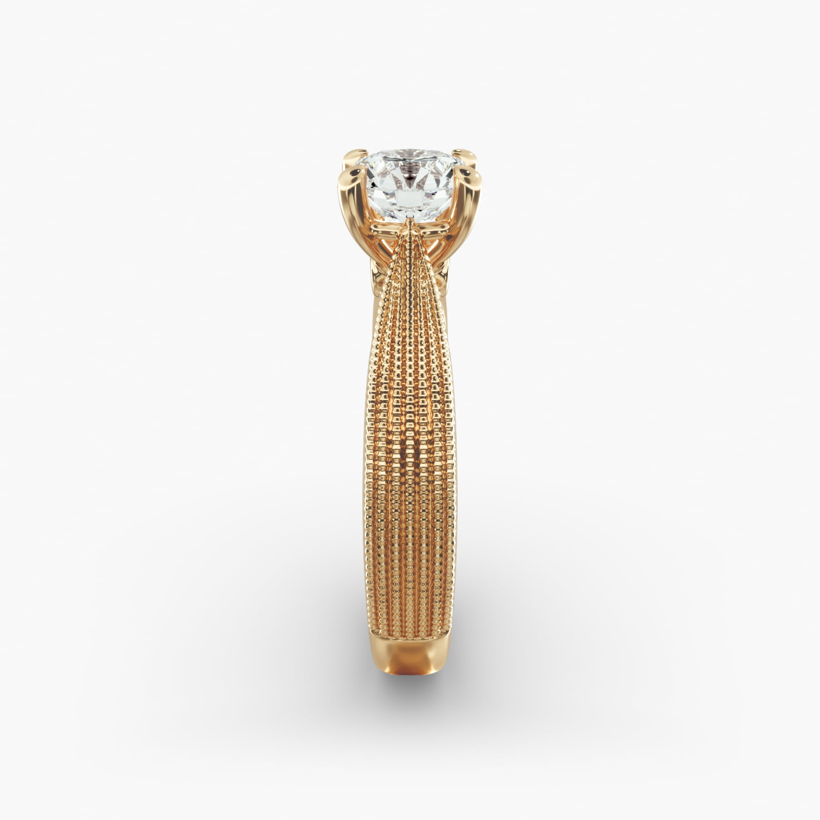 Reverse Taper Modern Milgrain Solitaire Engagement Ring In 18K Yellow ...