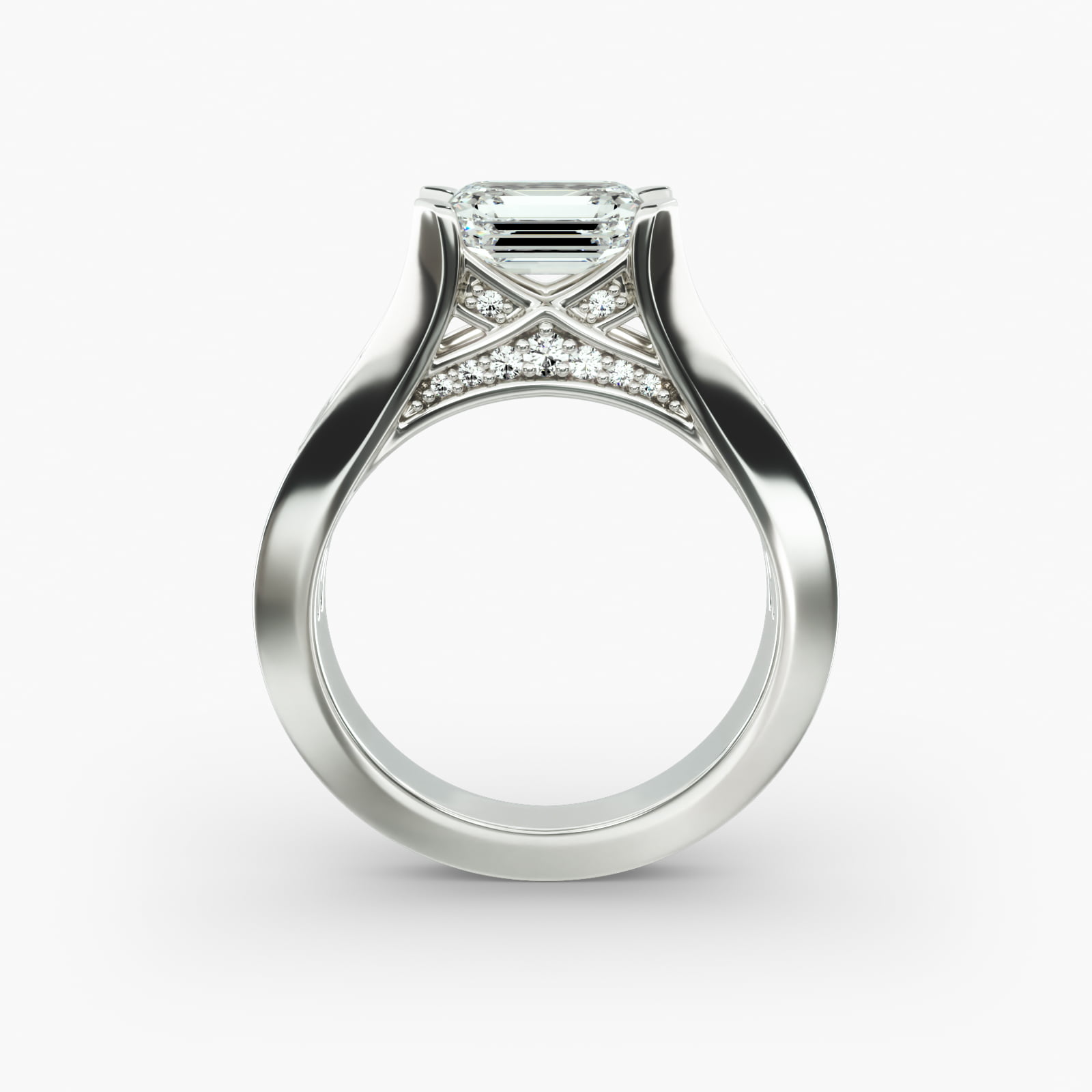 East West Graduated Pavé Diamond Engagement Ring In 18K White Gold-17336w