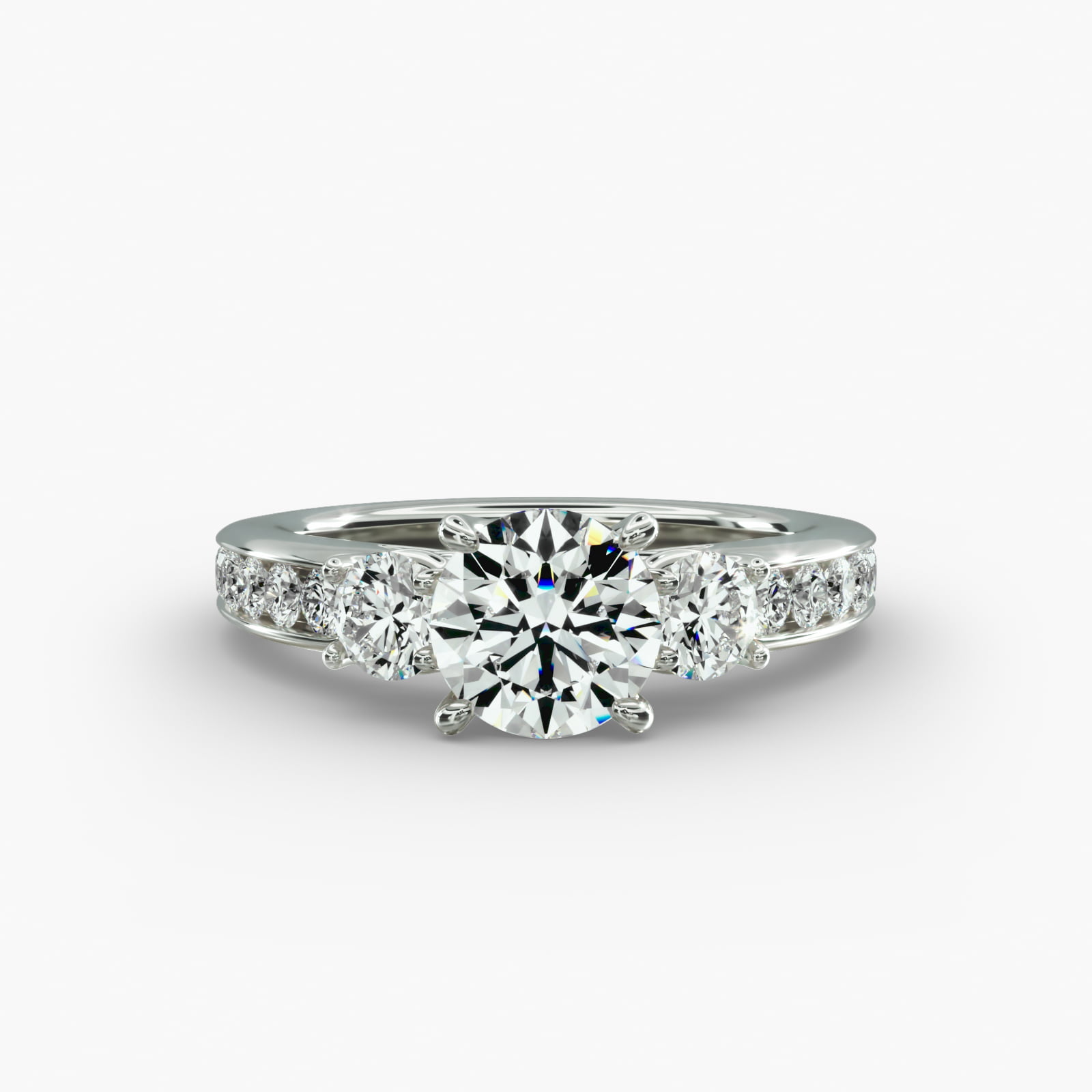 Channel Set Diamond Three Stone Engagement Ring In Platinum-17401p