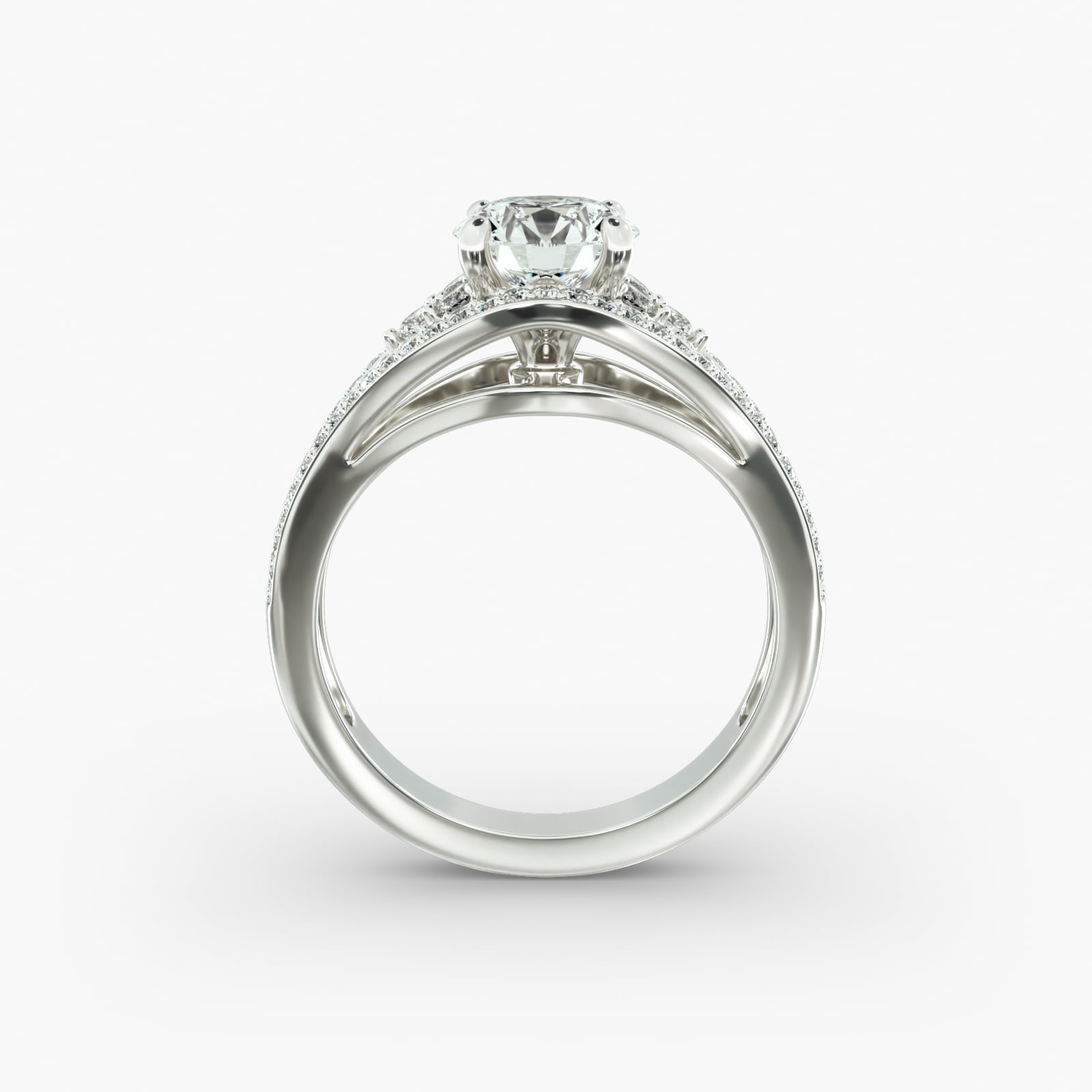 Double Pavé Diamond Engagement Ring In 14K White Gold-17408w14