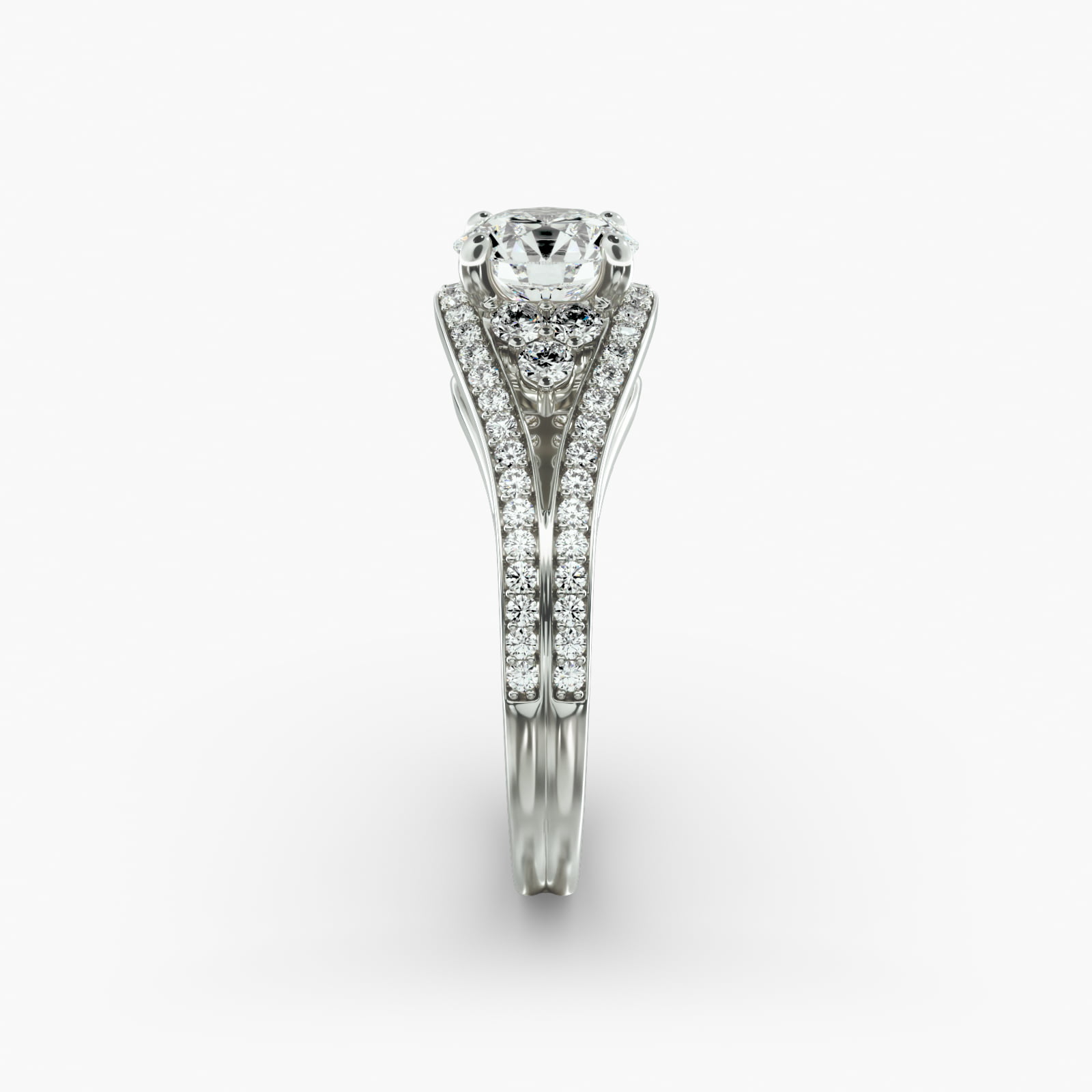 Double Pavé Diamond Engagement Ring In 14K White Gold-17408w14