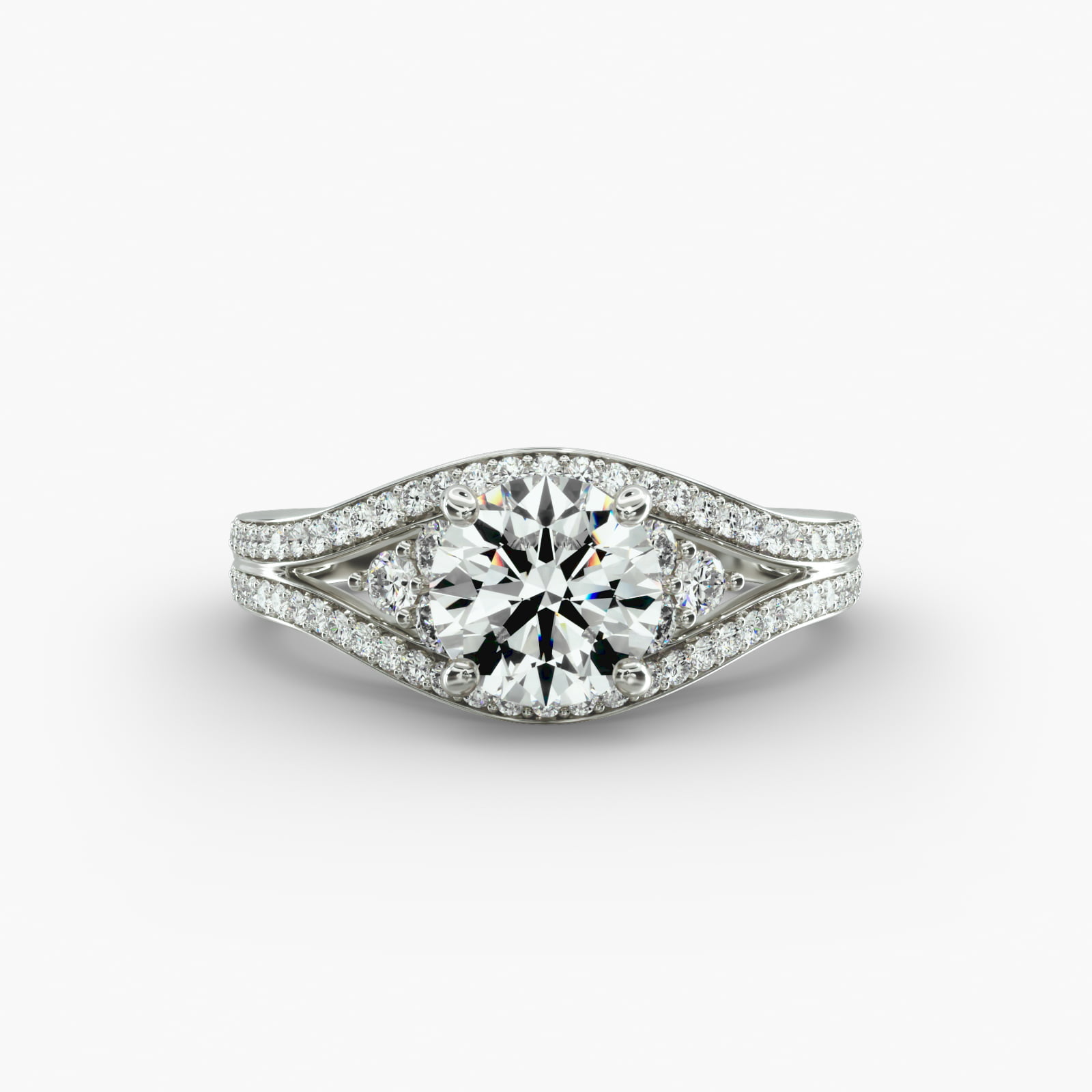 Double Pavé Diamond Engagement Ring In 14K White Gold-17408w14