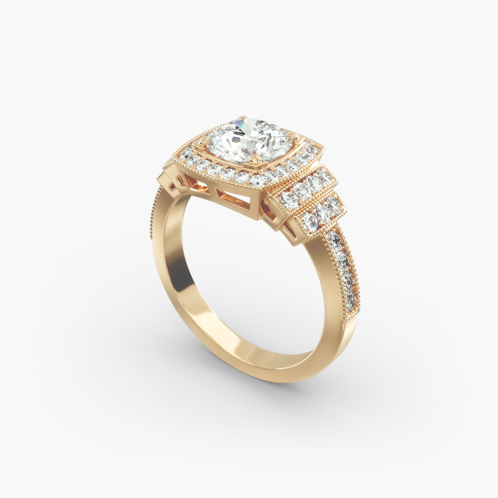 18K Yellow Gold Pavé Step Diamond Engagement Ring-17463y