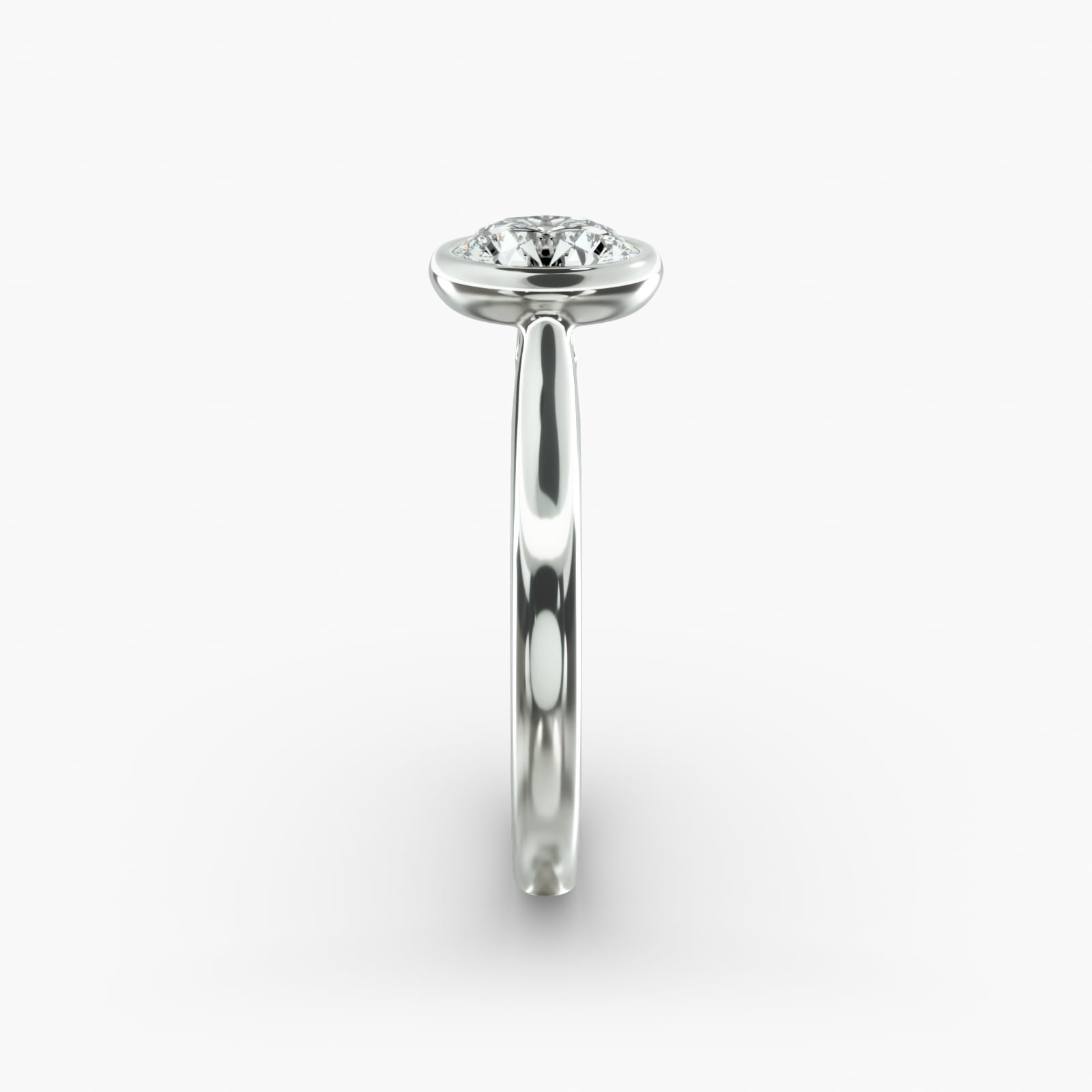 Bezel Set Solitaire Engagement Ring In 14K White Gold-17541w14