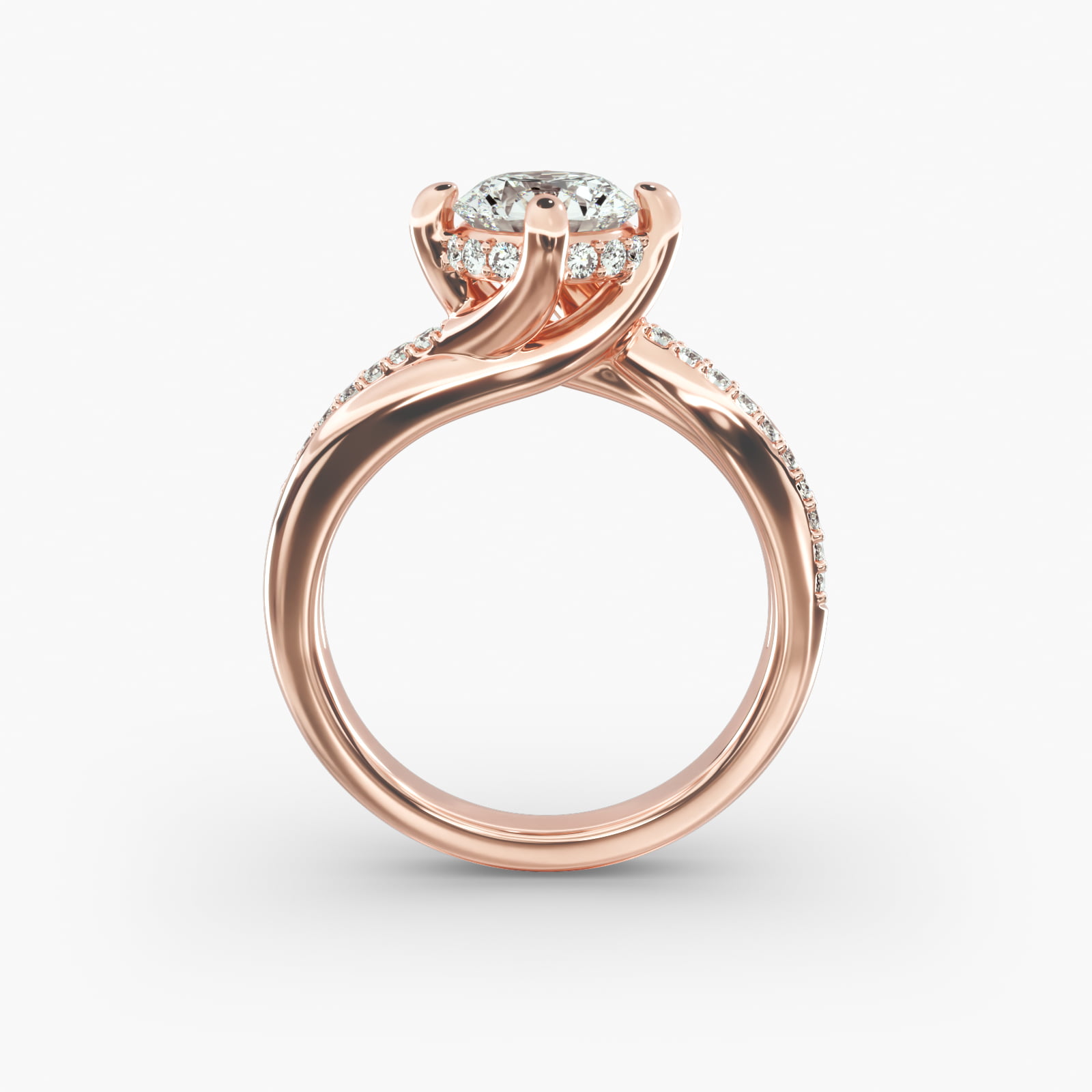 Twisted Pavé Kite-Set Diamond Engagement Ring In 14K Rose Gold-17833r14