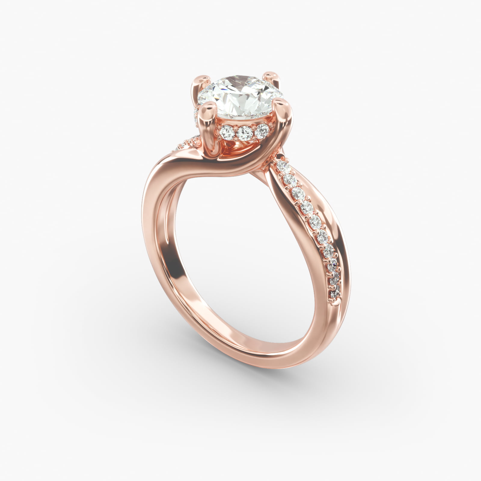 Twisted Pavé Kite-Set Diamond Engagement Ring In 14K Rose Gold-17833r14