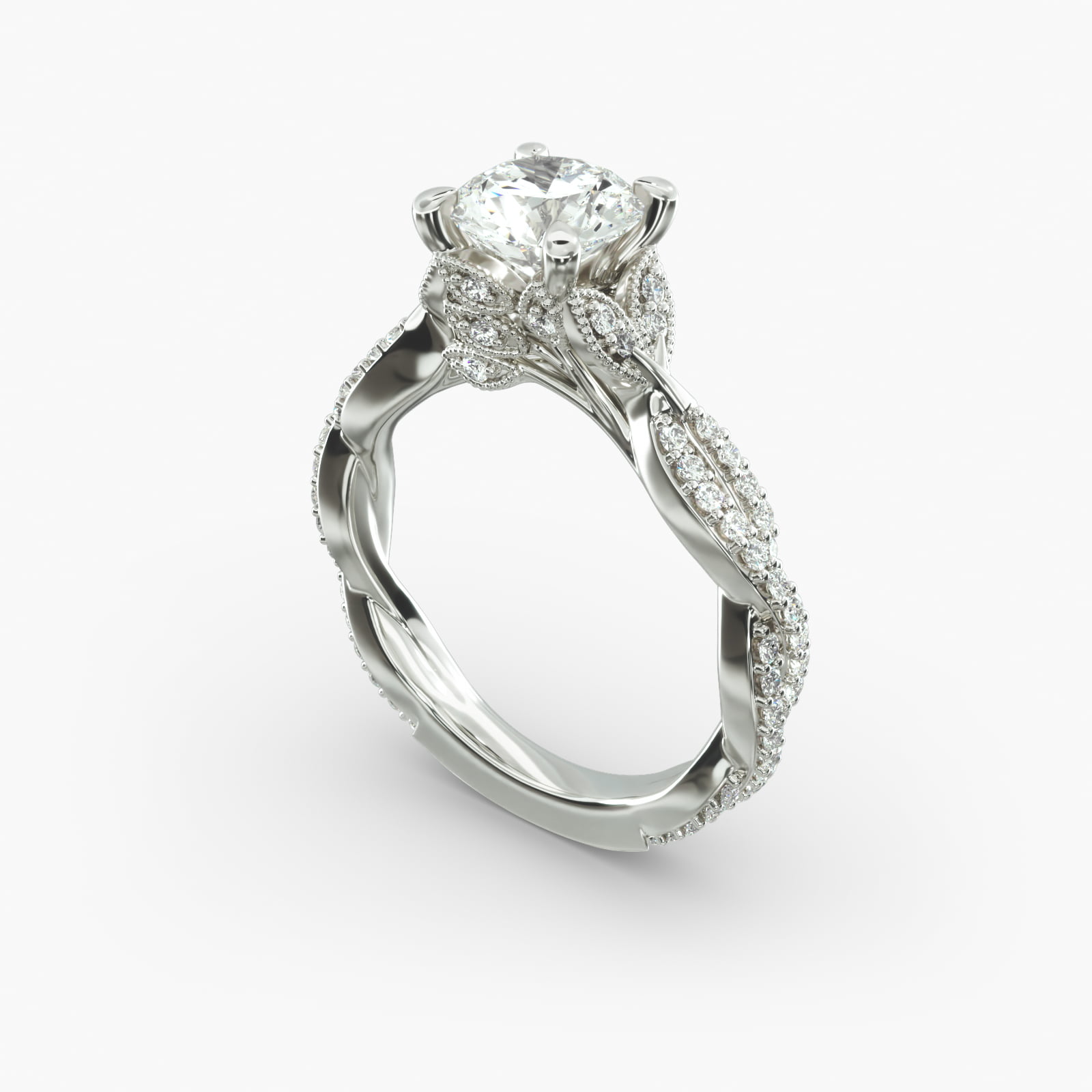 leaf ring white gold
