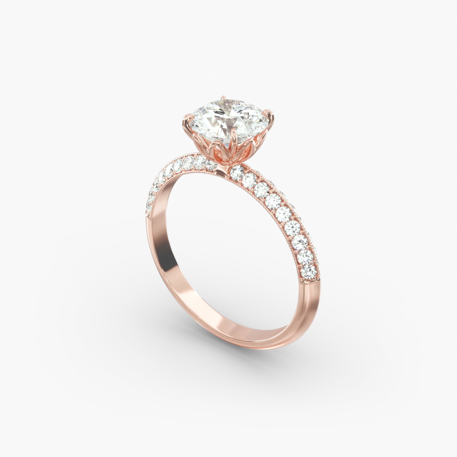 null Pavé Knife Edge Lotus Basket Diamond Engagement Ring In Rose Gold