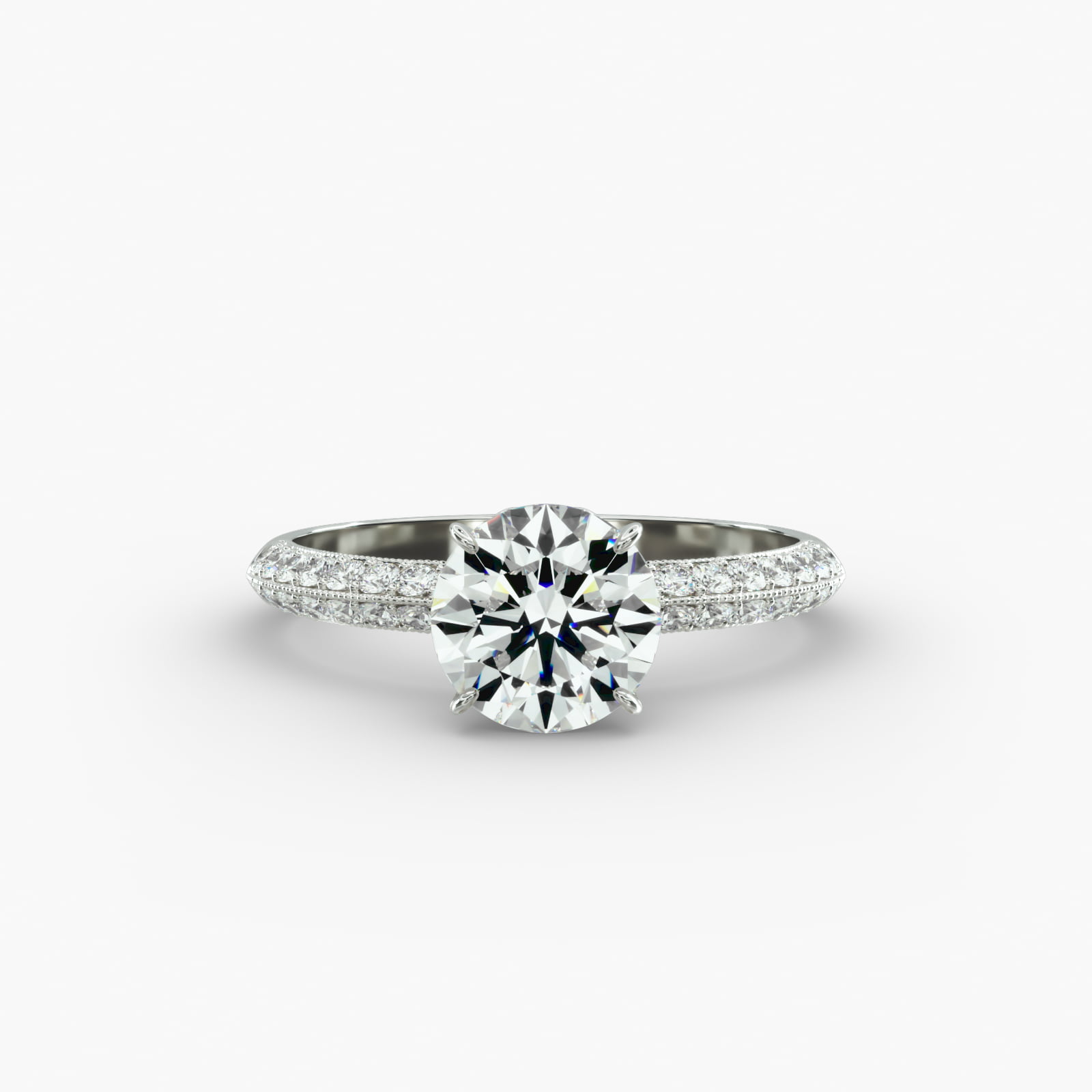 Pavé Knife Edge Lotus Basket Diamond Engagement Ring In 14K White Gold ...